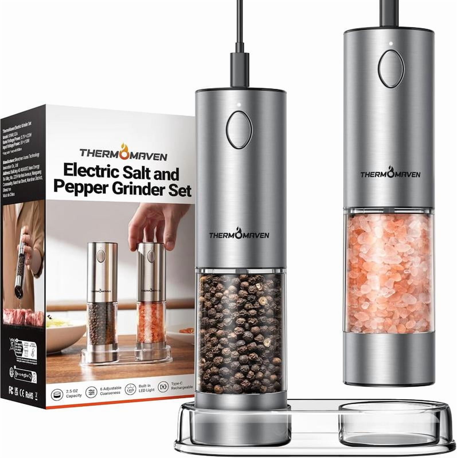 [Large Capacity and LED Light] Electric Salt and Pepper Grinder Set, 3 ...