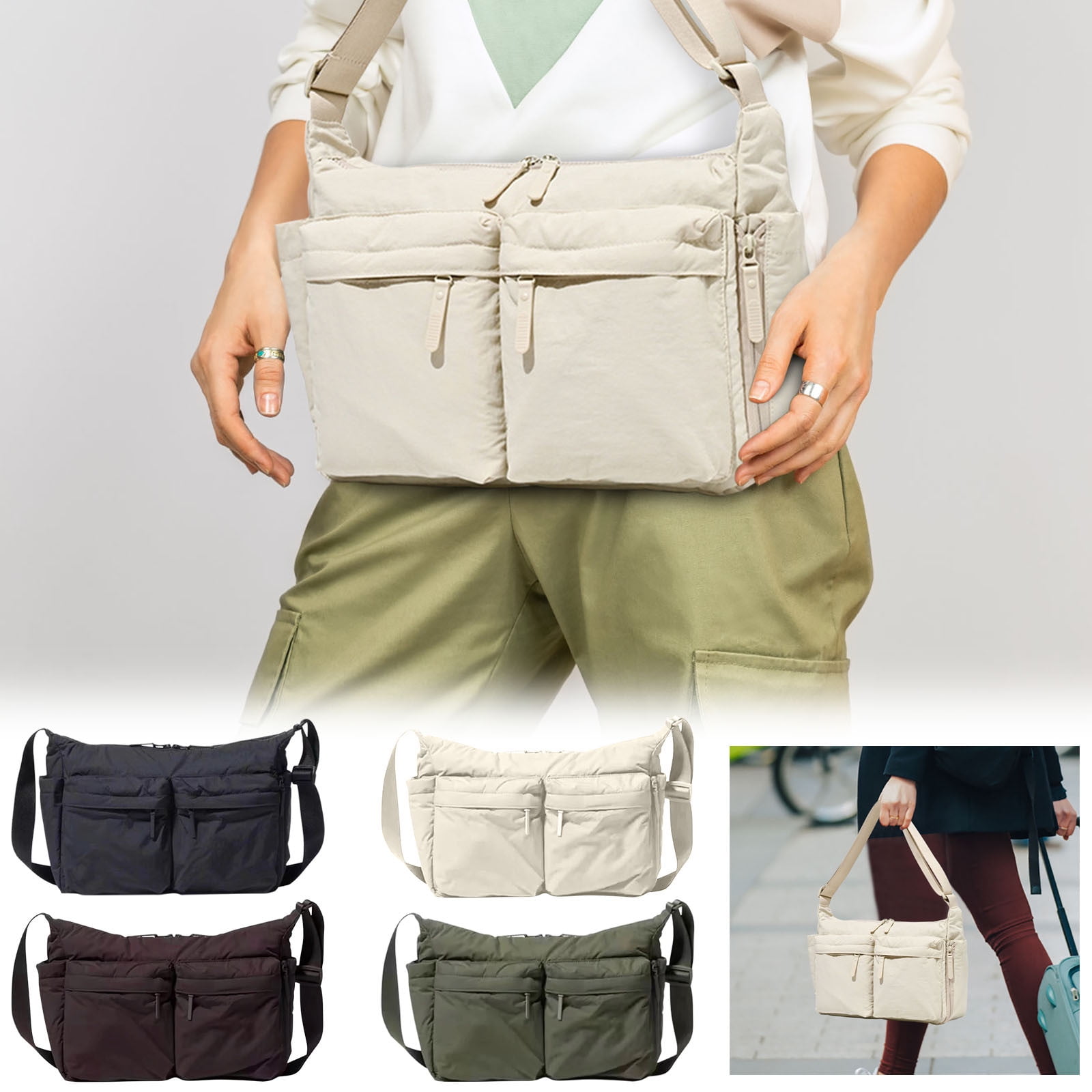 Large Capacity Laptop Bag,Multi-Pocket Messenger Bag,Waterproof Nylon ...