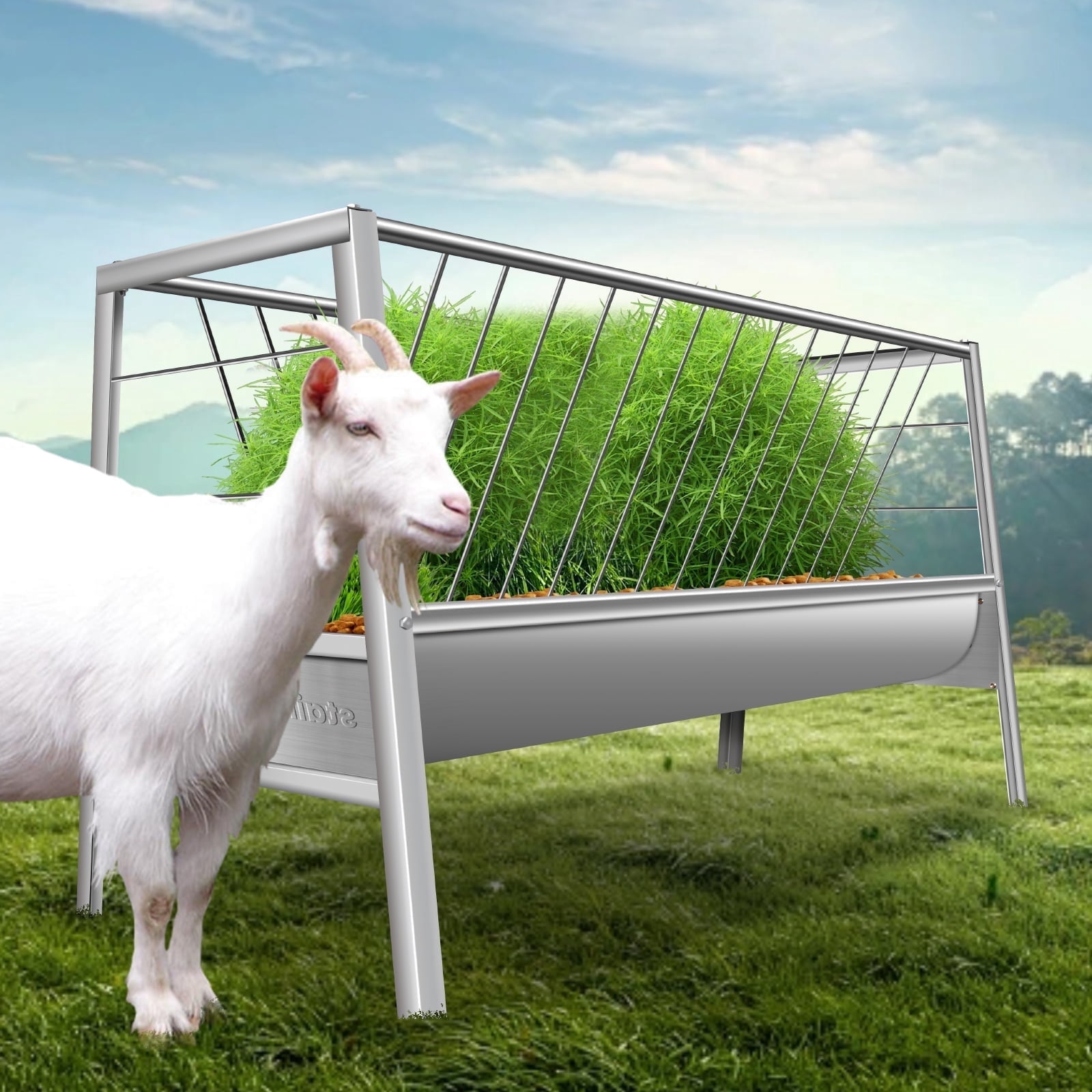 Large Capacity Livestock Goat Feeder (77 Gallon), Goat Hay Feeder ...