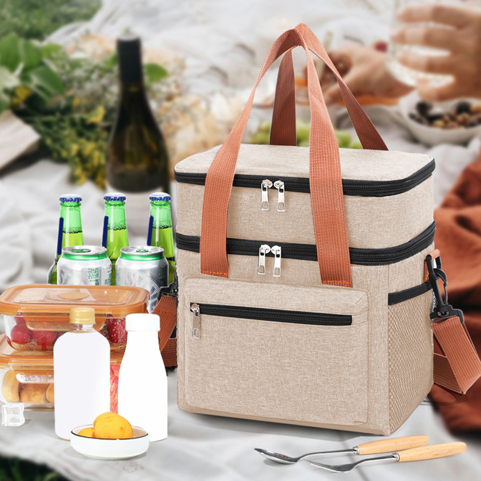 Large Capacity Lunch Bag Insulated Cooler Tote Double Layer Thermal ...