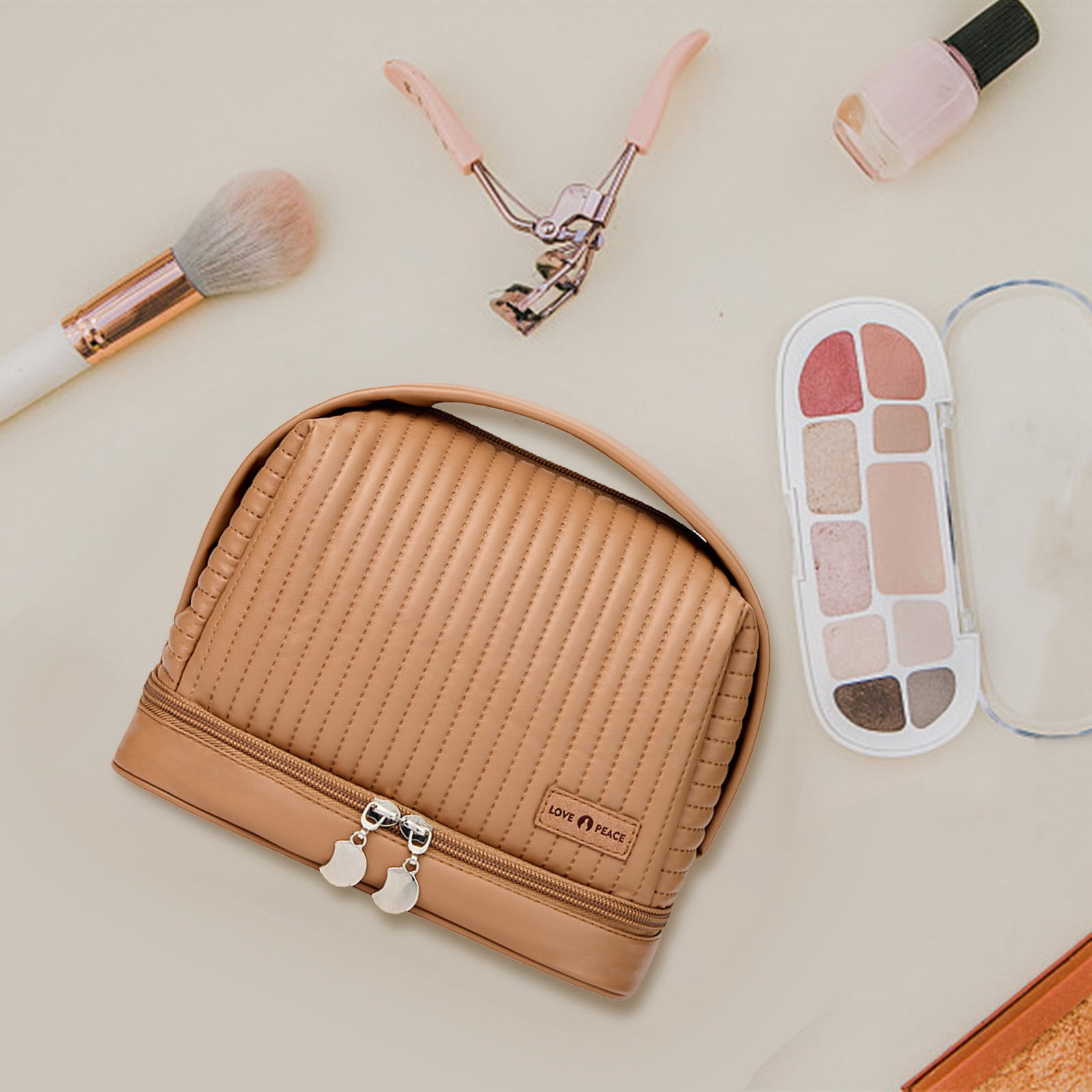 Large Capacity Makeup Organizer Travel Cosmetic Bag Portable PU Leather ...