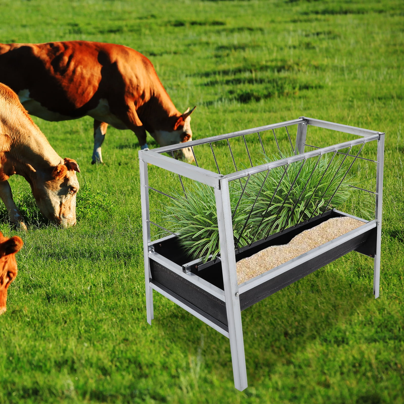 Large Capacity Metal Livestock Feed Trough, 2-in-1 Grain& Hay Farm ...