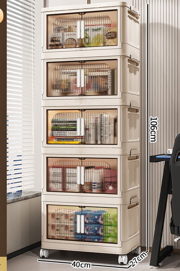 Large Capacity Organizer Cabinet Double Door Open Storage Box with Lid Wheels Stackable Foldable ...