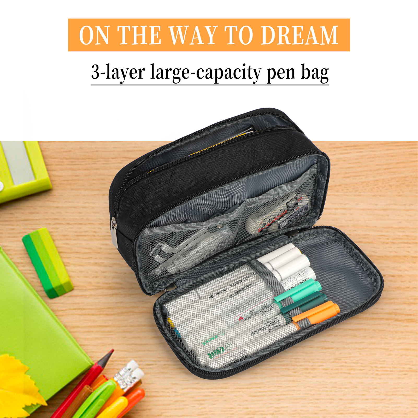 Cicimelon Large Capacity Pen Pencil Case With 4 Compartments Multi