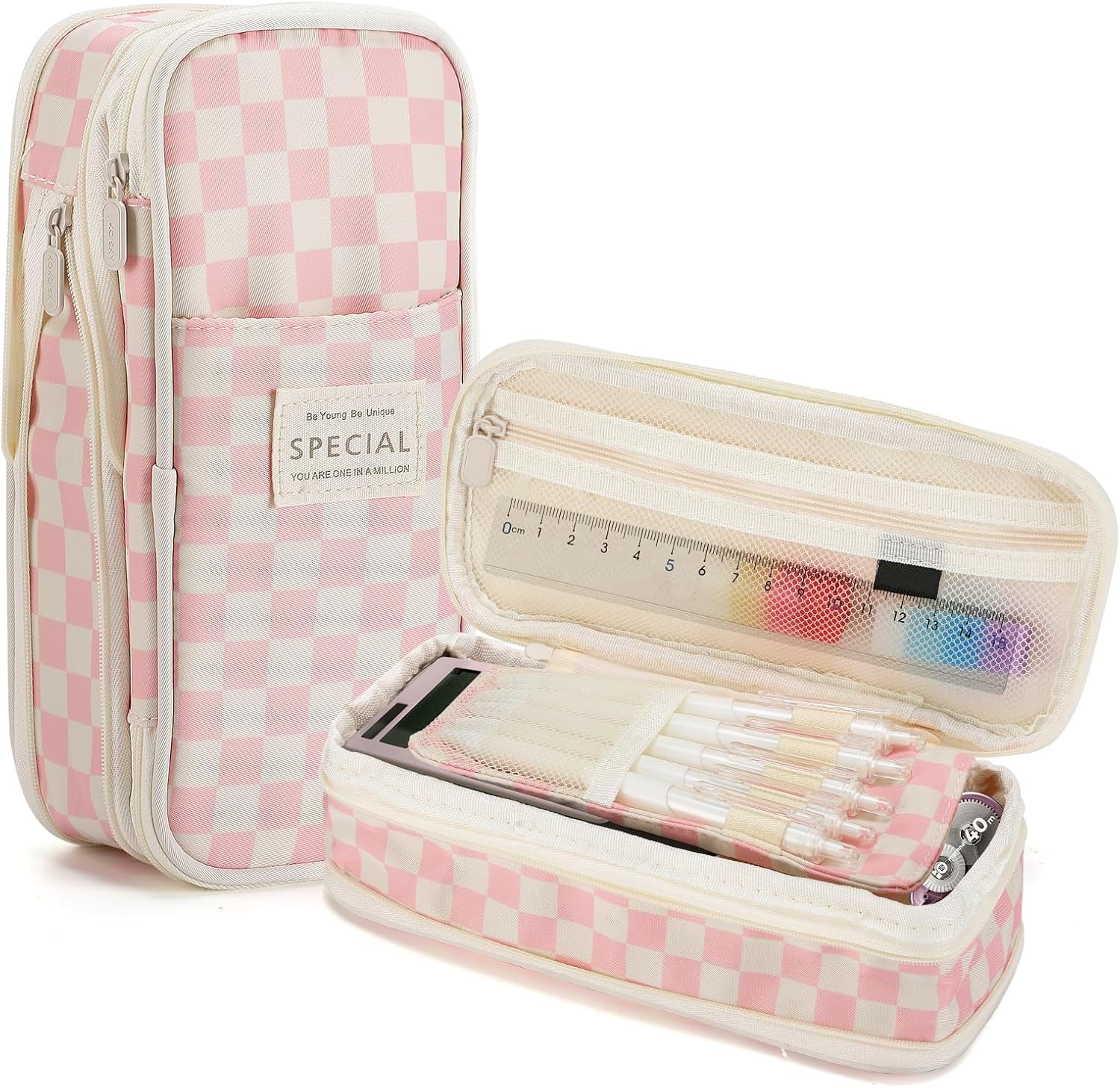Large Capacity Pencil Case for student - Cute Checkerboard Pencil Pouch ...