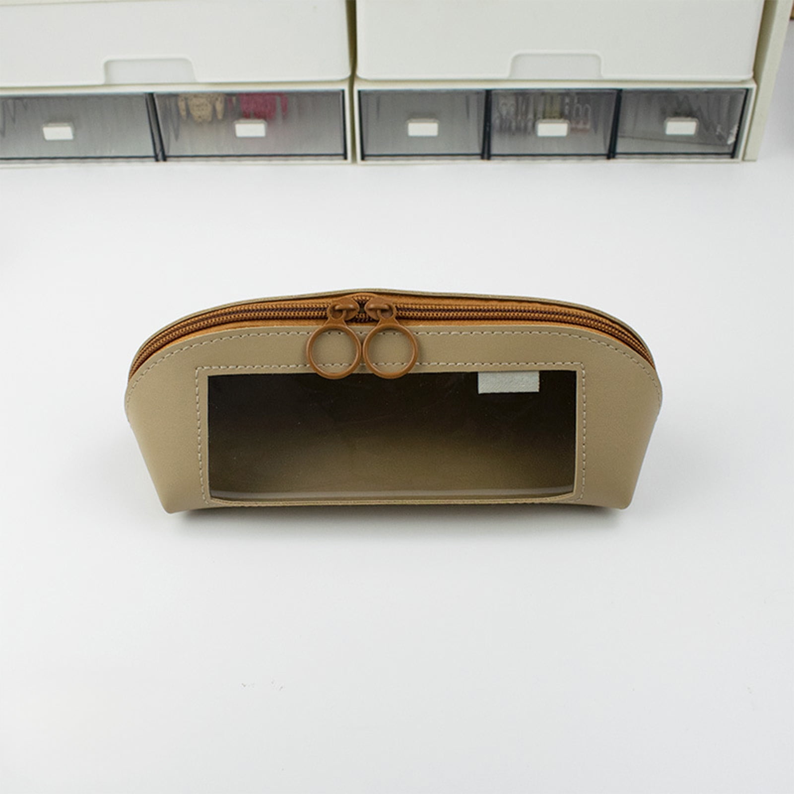 Large Capacity Pencil Case with Leather Textured Exterior, Transparent ...