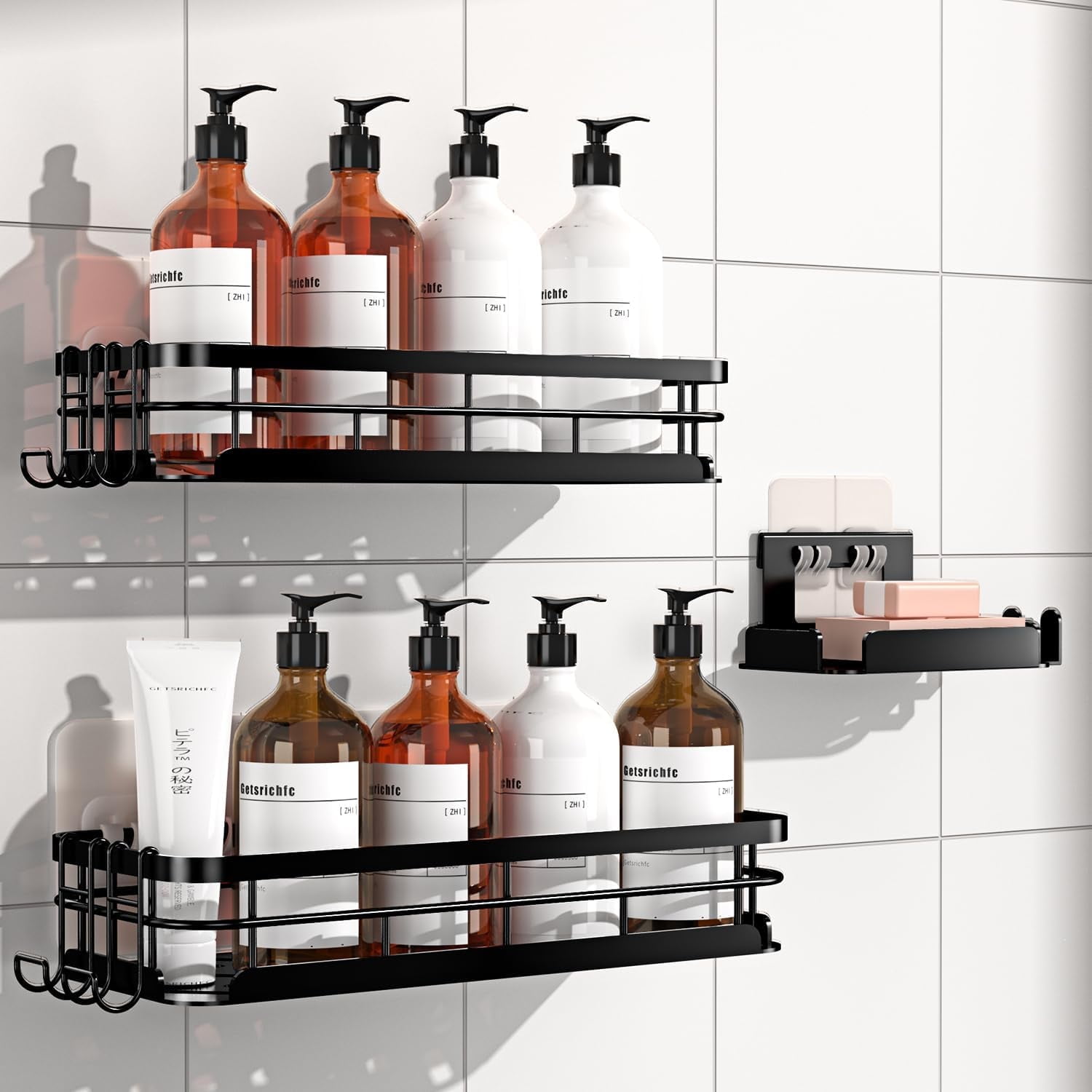 Large Capacity Shower Caddy, Heavy-Duty Adhesive Shower Organizers with ...