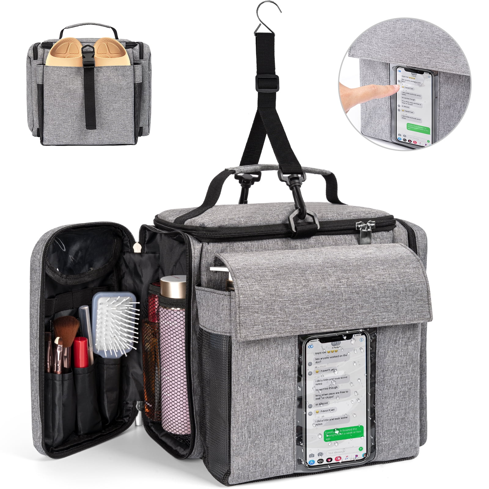 Large Capacity Shower Caddy Tote Bag Gray Portable Water Resistant ...