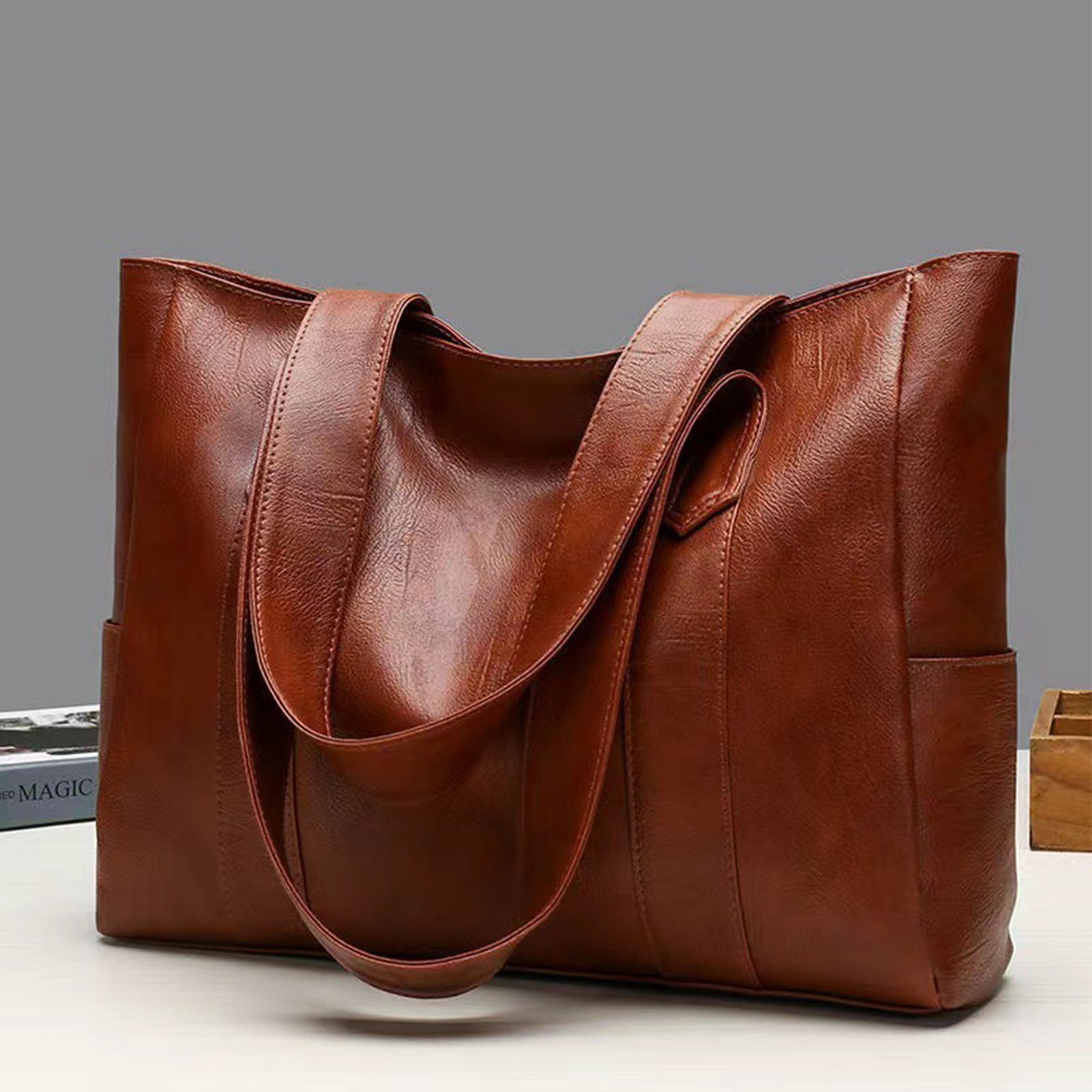 Large Capacity Soft Leather Tote Bag, Versatile Single Shoulder Top ...