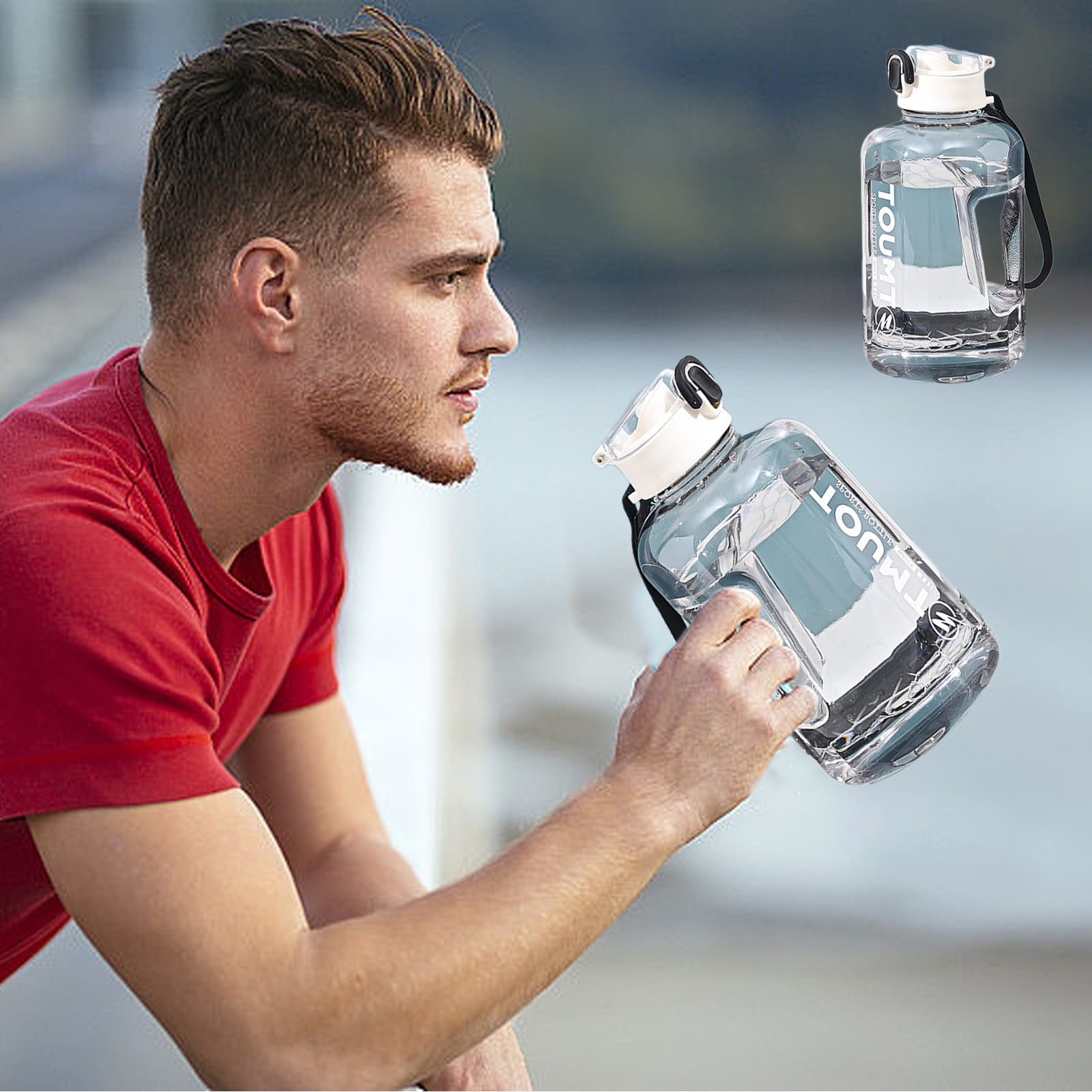 Large Capacity Sports Water Bottle with Handle | 1600ml 2200ml Durable PC Plastic | Flip-Top Lid ...