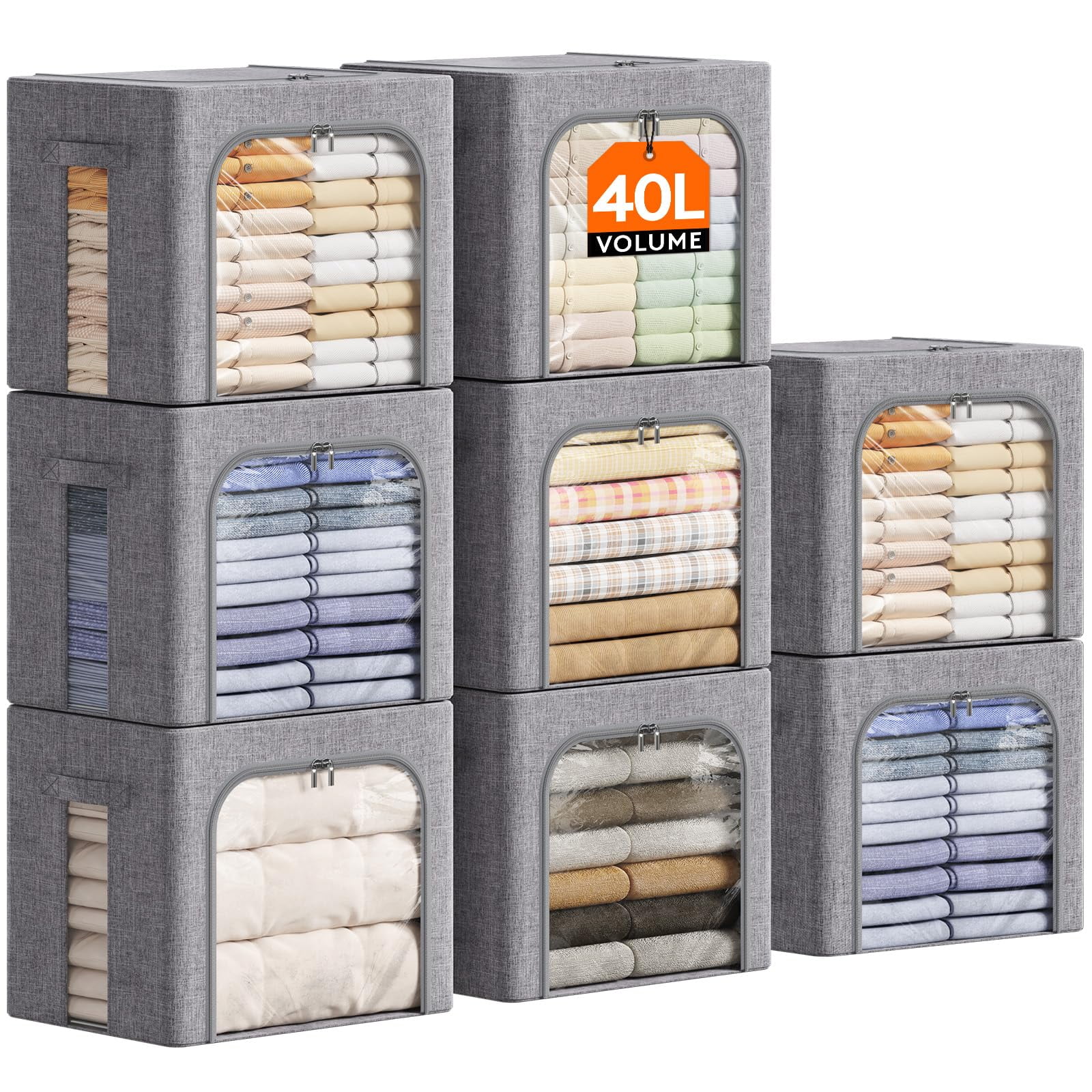 Large Capacity Storage Bins 8 Pack, Stackable Foldable Design with ...