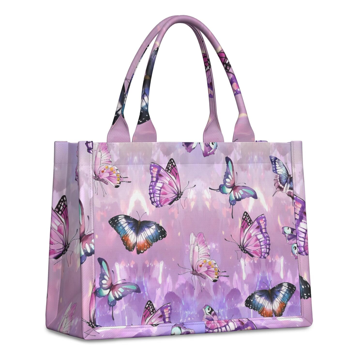 Large Capacity Tote Bag,Purple Butterfly Pattern Handbag Fashion Luxury ...