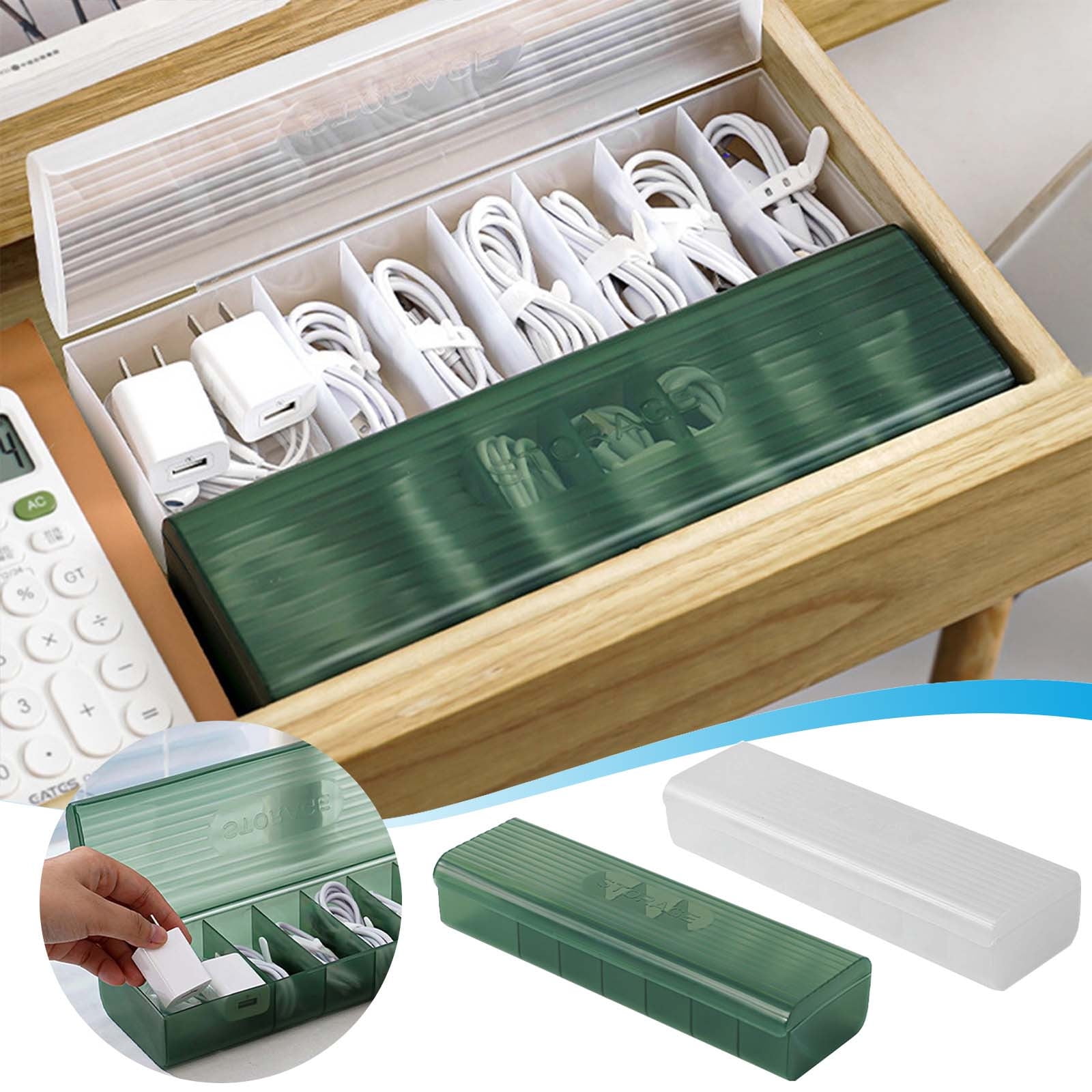 Large Capacity Transparent Cable Management Box with Dividers for ...