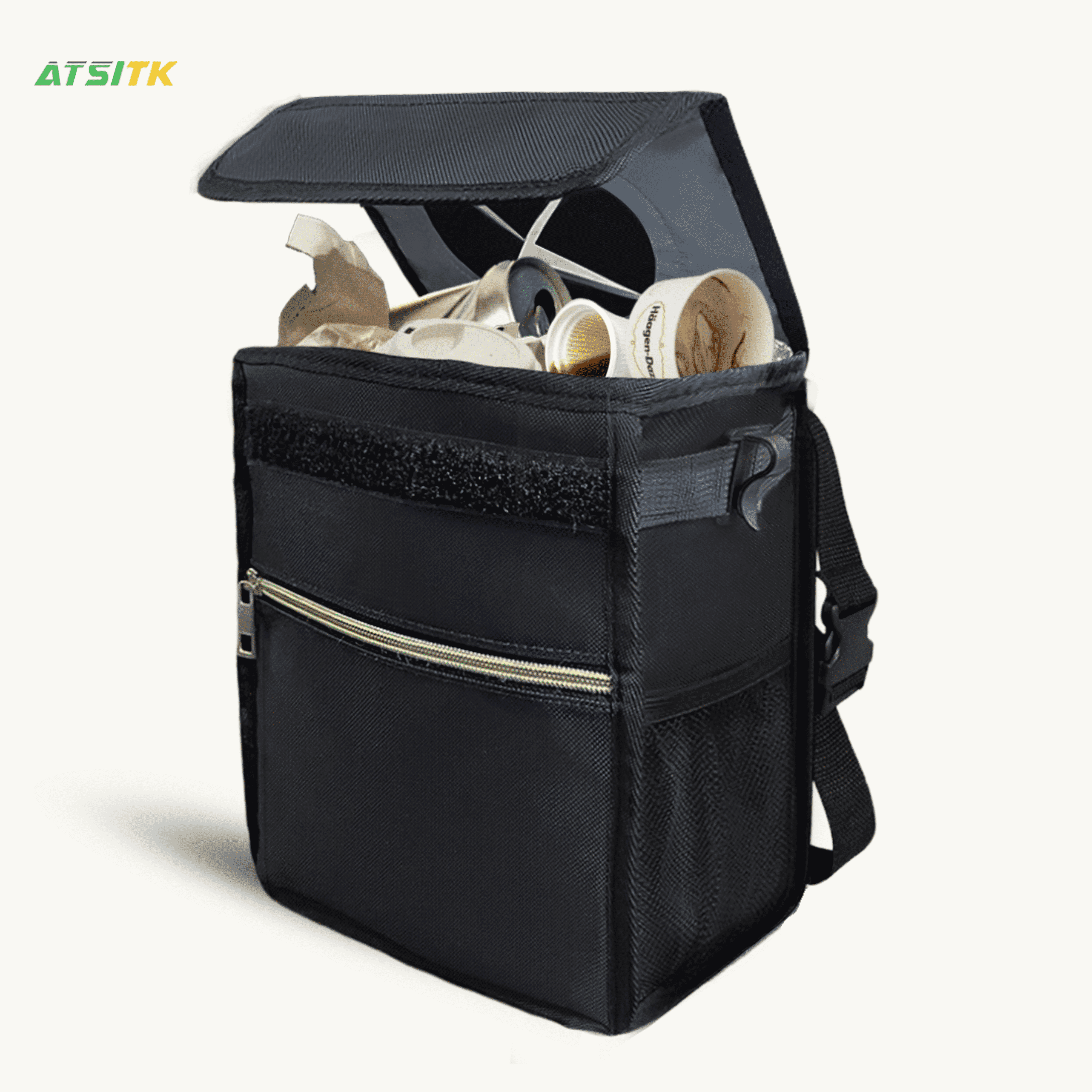 ATSITK Car Trash Can with Lid,Leakproof Liner Car Garbage Can,Zipper ...