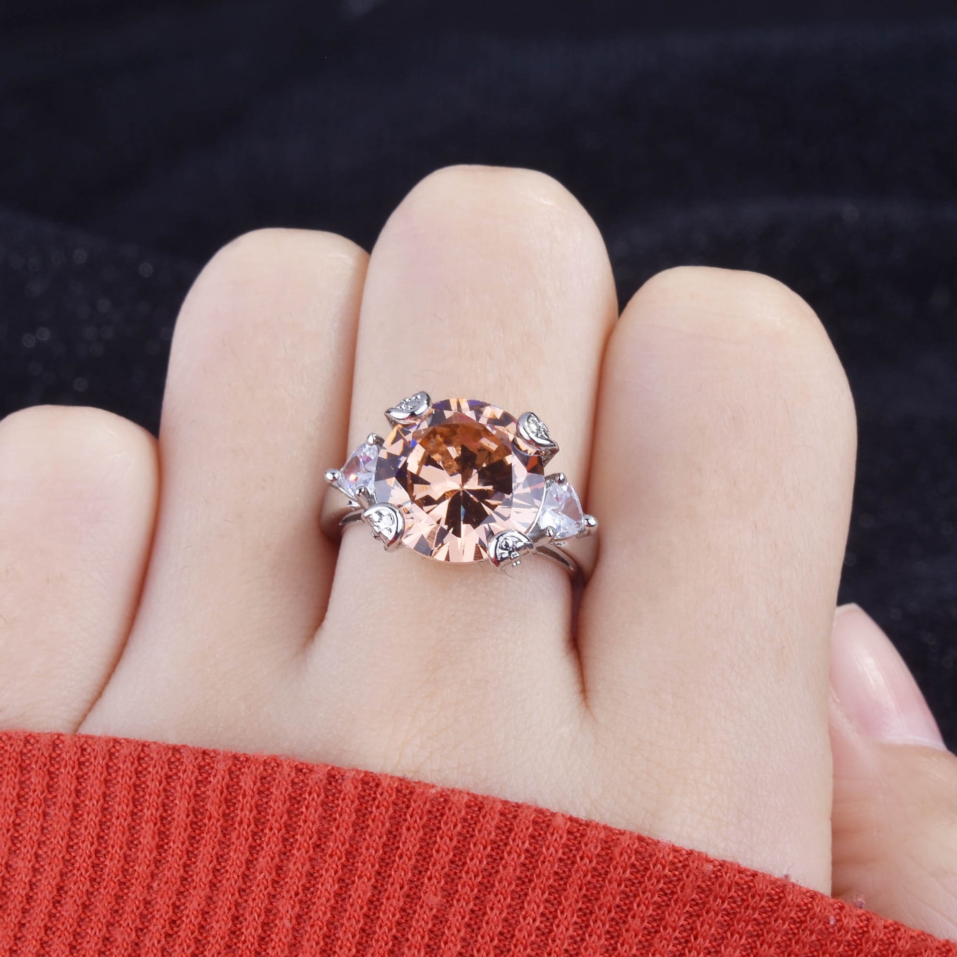 Large Carat Imitation morganite Champagne Diamond Ring 3 Carat ...