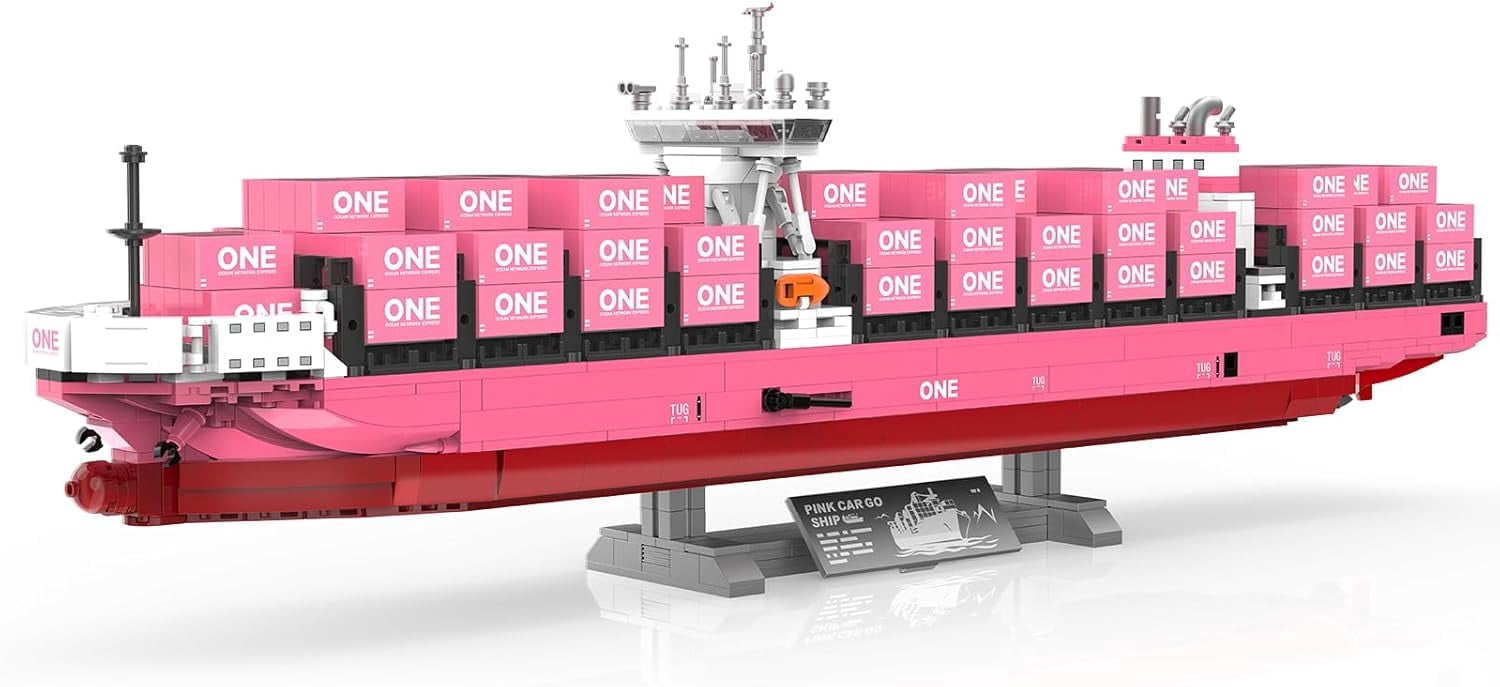 Large Cargo Ship Building Blocks Set with Pink Container, ONE ...