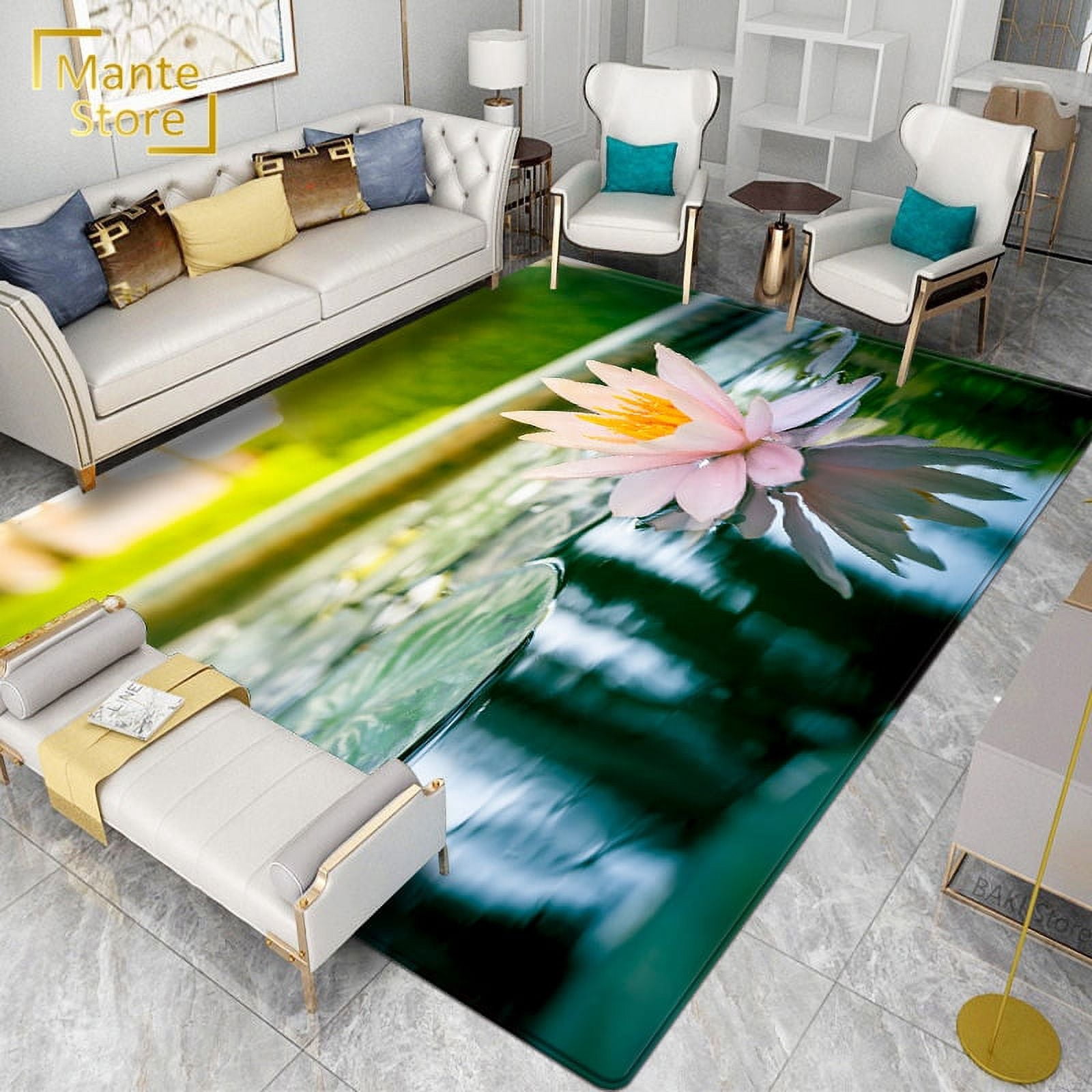 Large Carpet 3D Carpet With Lotus Flower Carpet For Room Green Scenery ...