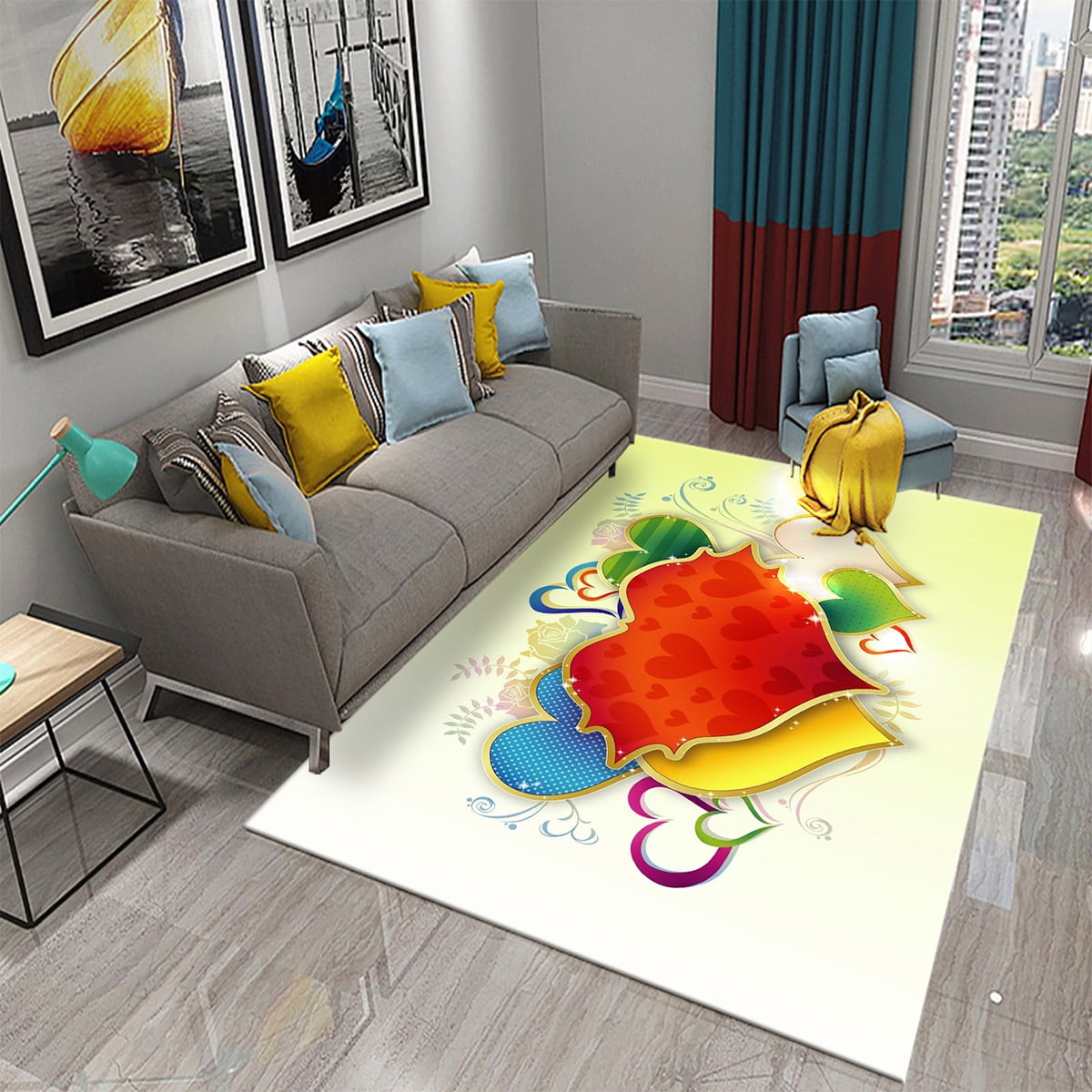 Large Carpet 3D Colorful Heart Carpet Romantic Warm Rugs Welcome Door ...