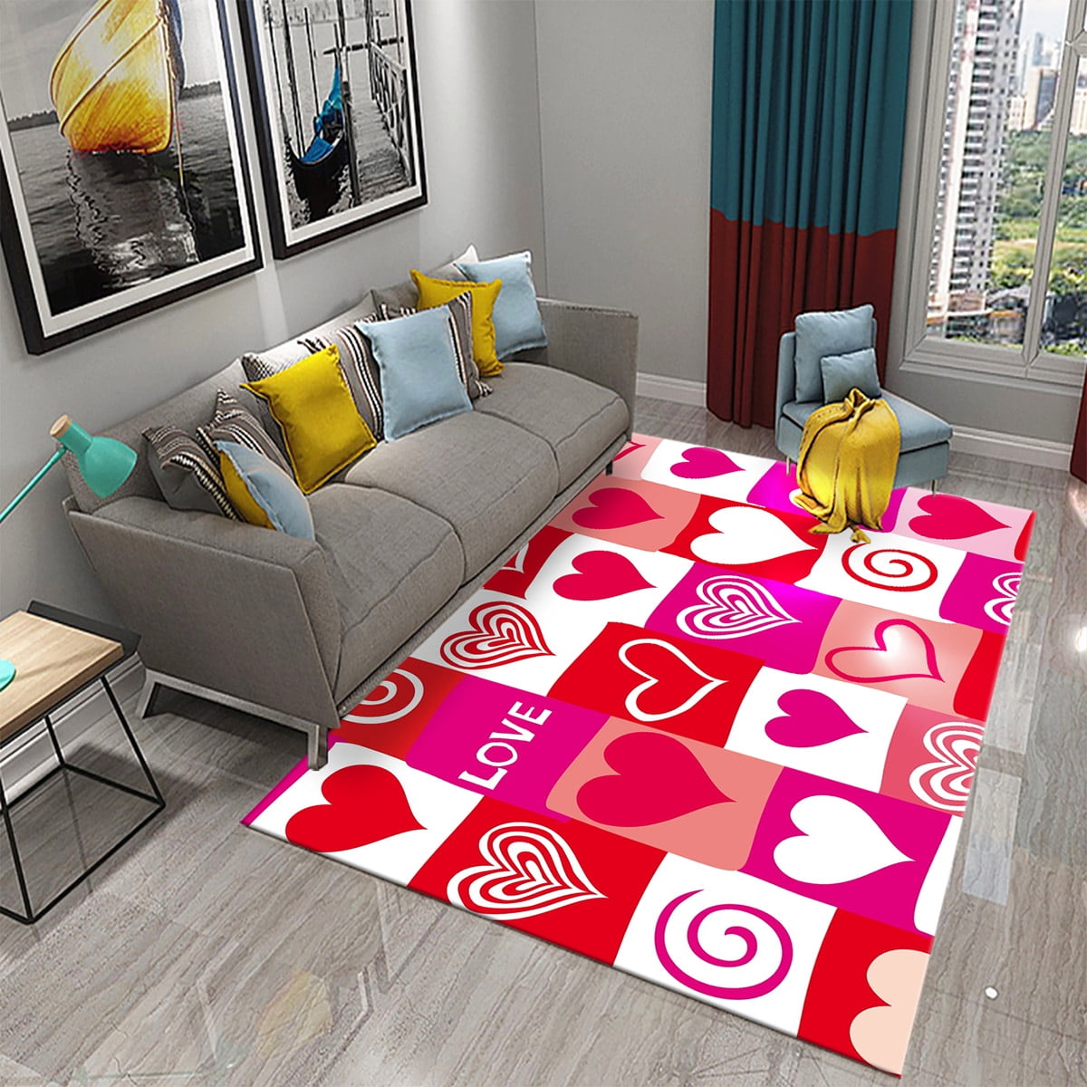 Large Carpet 3D Colorful Heart Carpet Romantic Warm Rugs Welcome Door ...