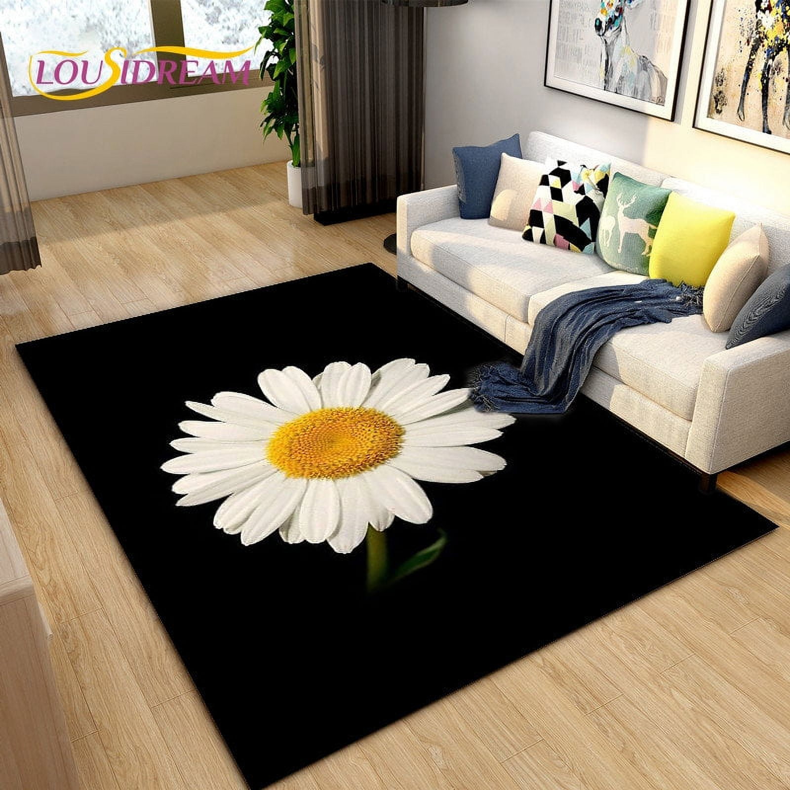 Large Carpet 3D Daisy Flower Pattern Area Rug Carpet Rug for Living ...