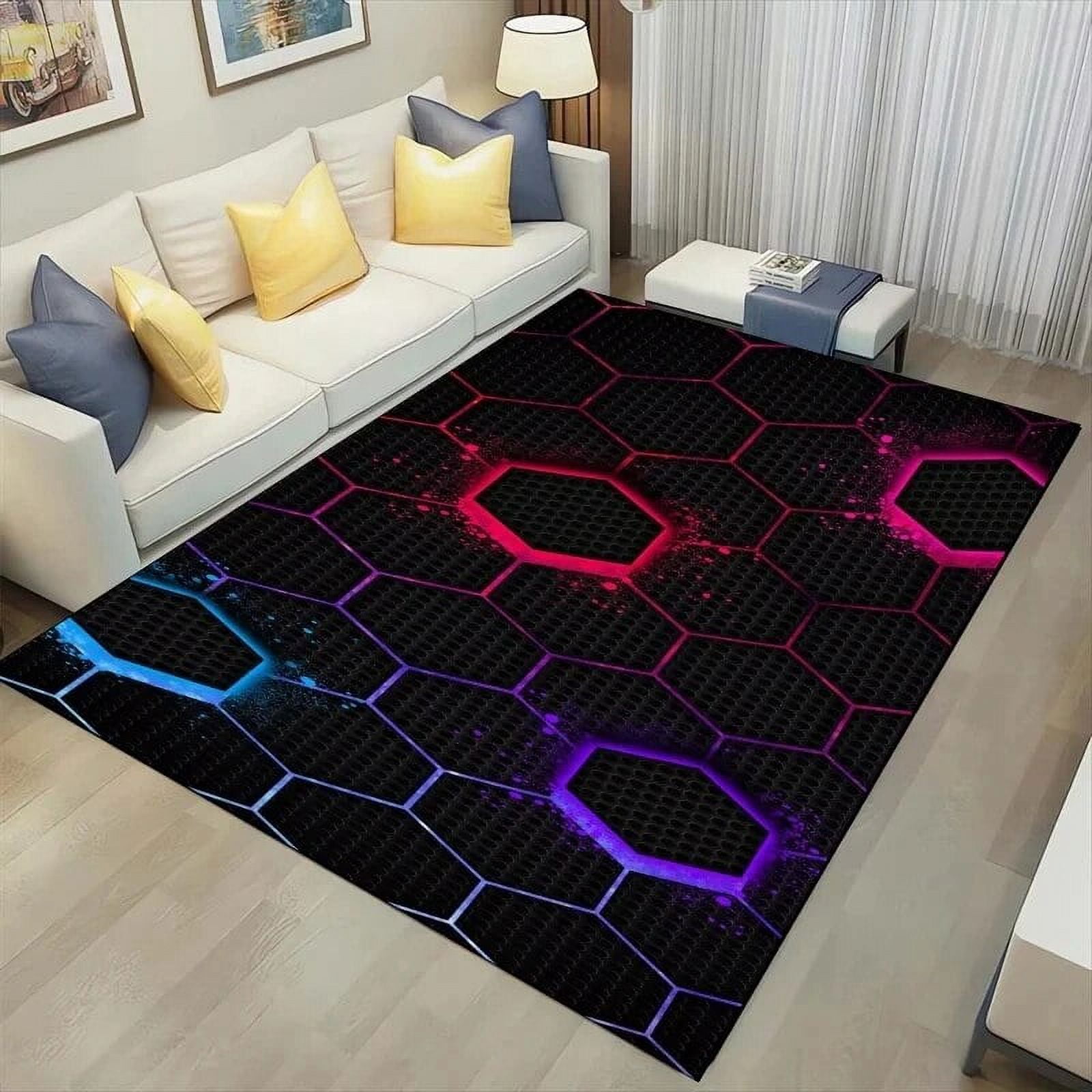 Large Carpet 3D Geometric Carpet Neon Lights Rugs Hexagons Carpets for ...