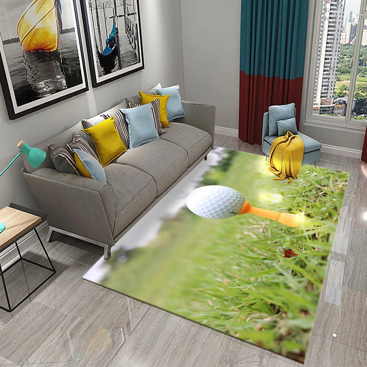 Large Carpet 3D Golf Carpet Ball Sports Pattern Area Rugs for Bedroom ...