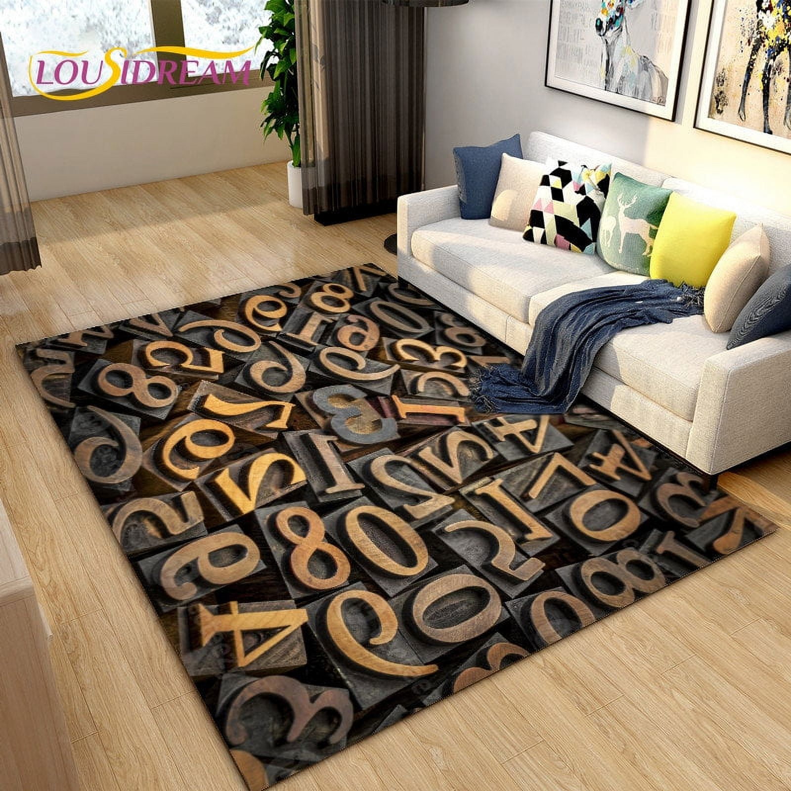 Large Carpet 3D Letter Number Retro Area Rug Carpet Rug for Living Room ...