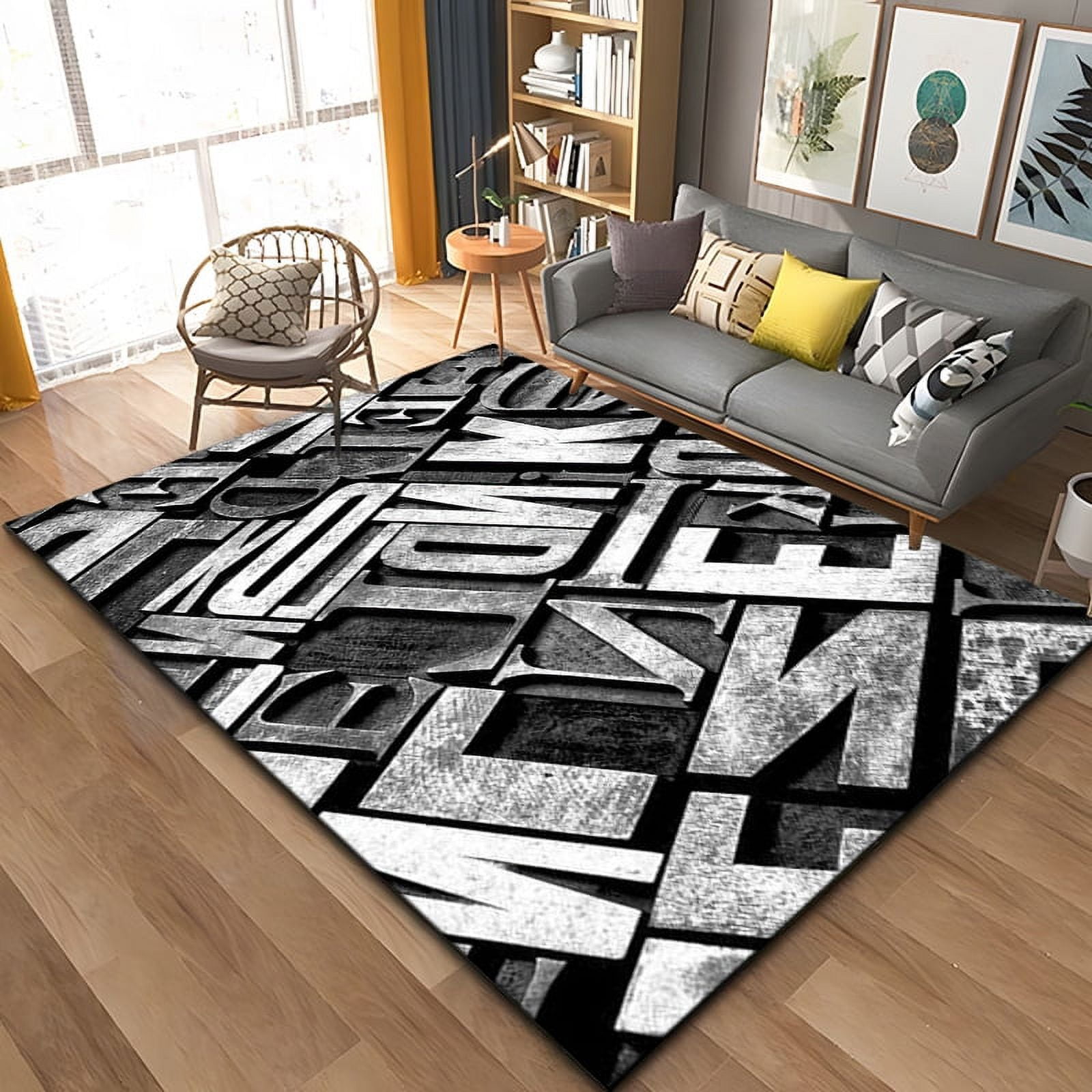 Large Carpet 3D Letter Number Retro Area Rug Carpet Rug for Living Room ...