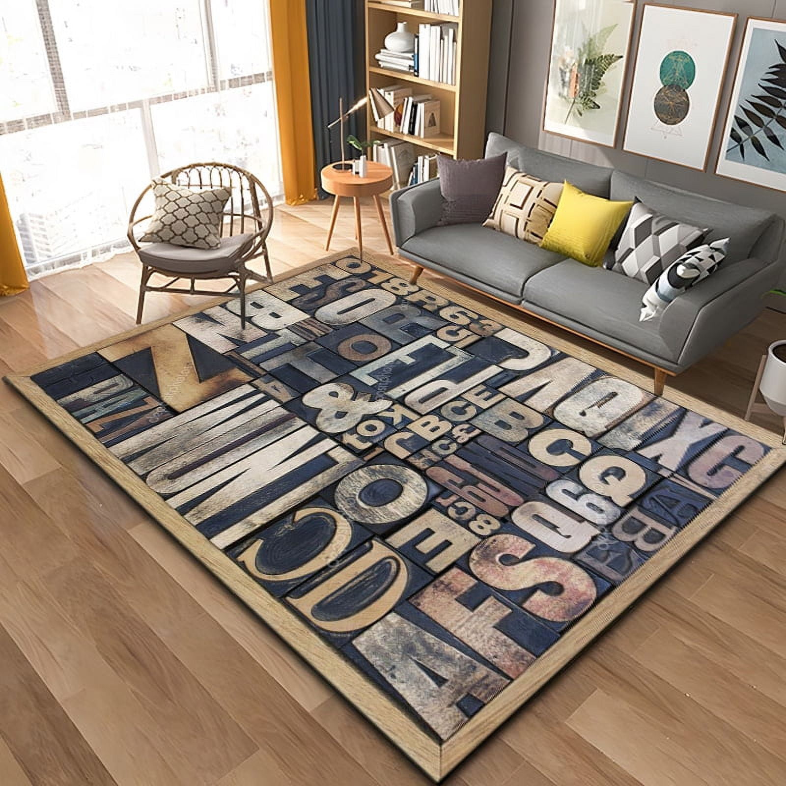 Large Carpet 3D Letter Number Retro Area Rug Carpet Rug for Living Room ...