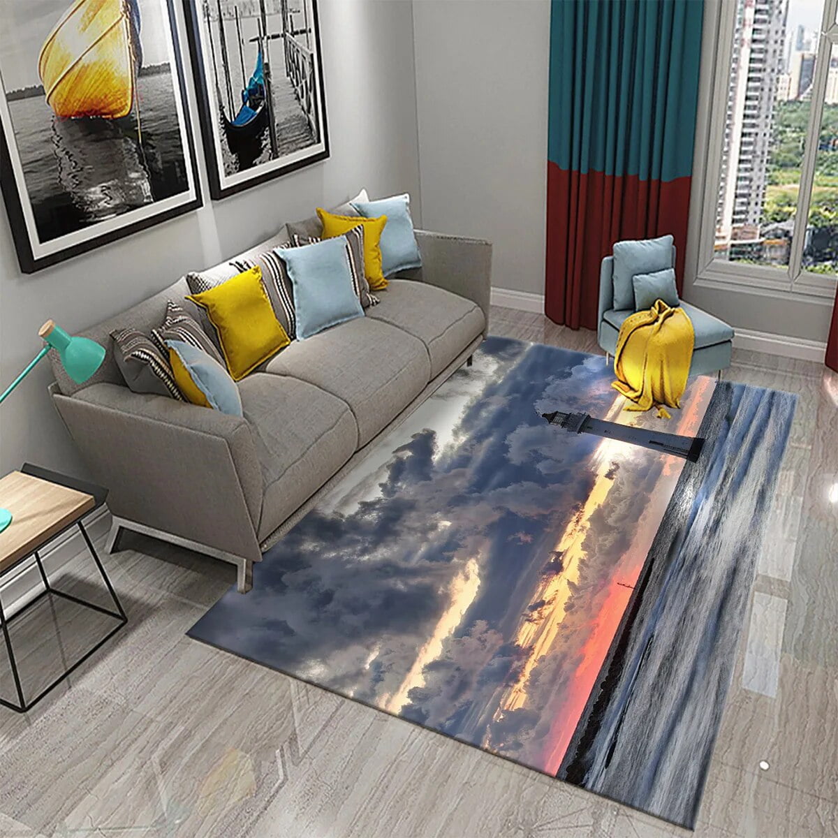 Large Carpet 3D Lighthouse Carpet Sunset Sea Beach Theme Rugs Bathroom ...