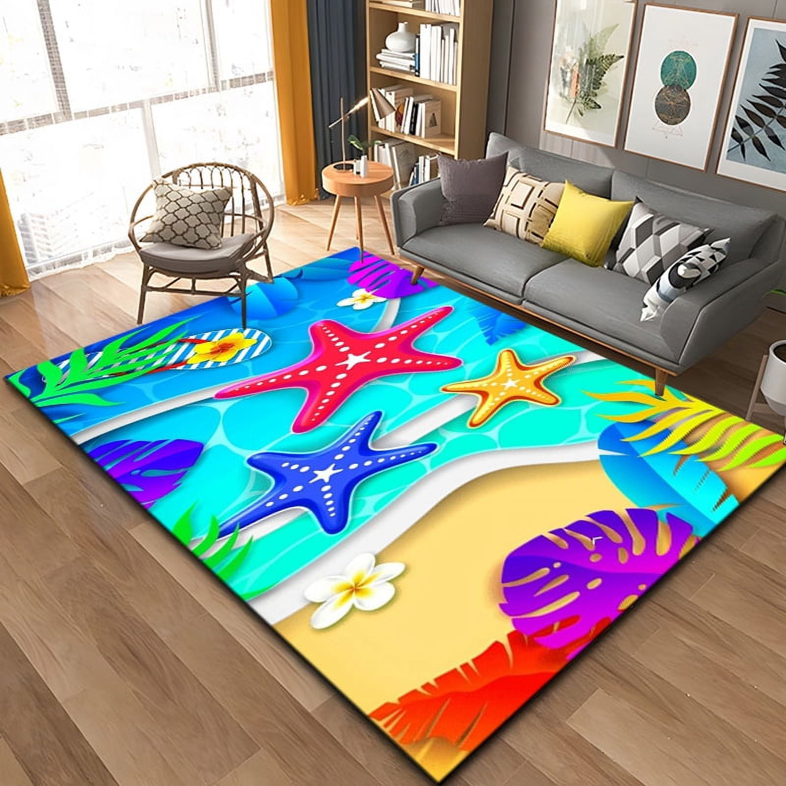 Large Carpet 3D Ocean Star Beach Water Scenery Area Rug Carpet Rug for ...