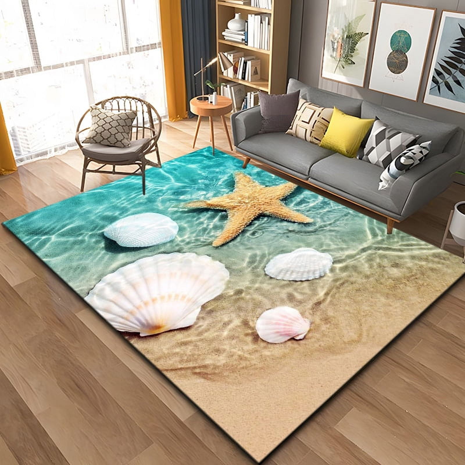 Large Carpet 3D Ocean Star Beach Water Scenery Area Rug Carpet Rug for ...