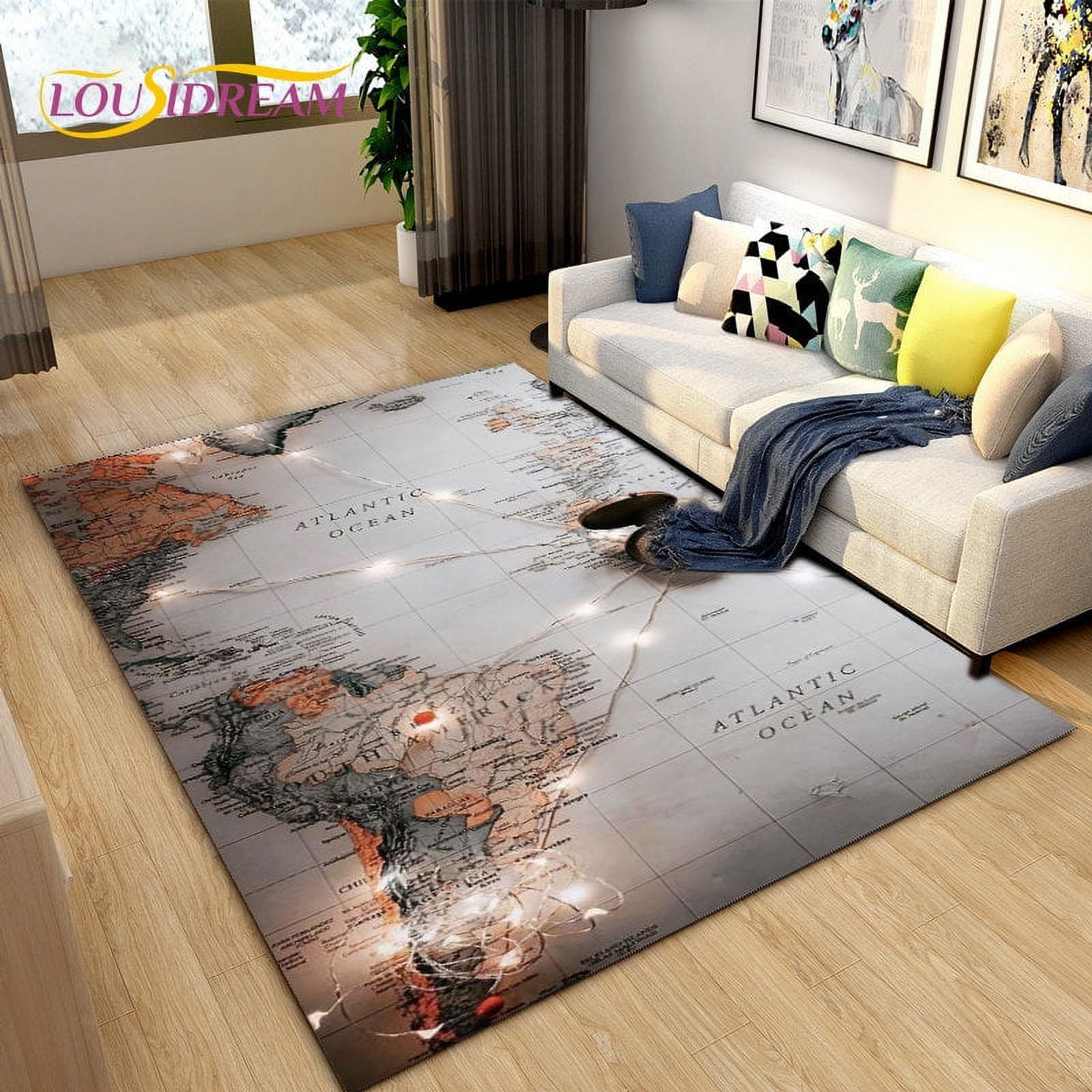 Large Carpet 3D Retro Compass Map World Map Area Rug Carpet Rug for ...