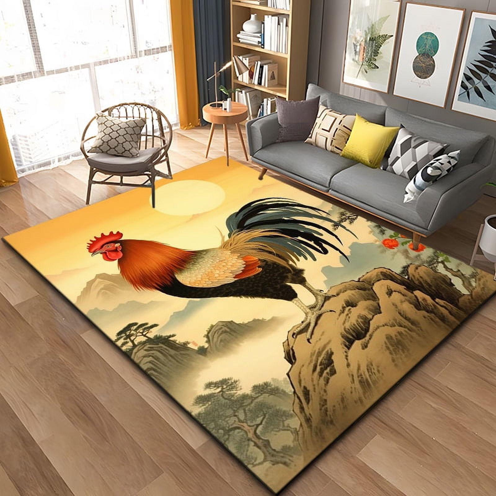 Large Carpet 3D Rooster and Hen Chicken Area Rug Rug for Living Room ...