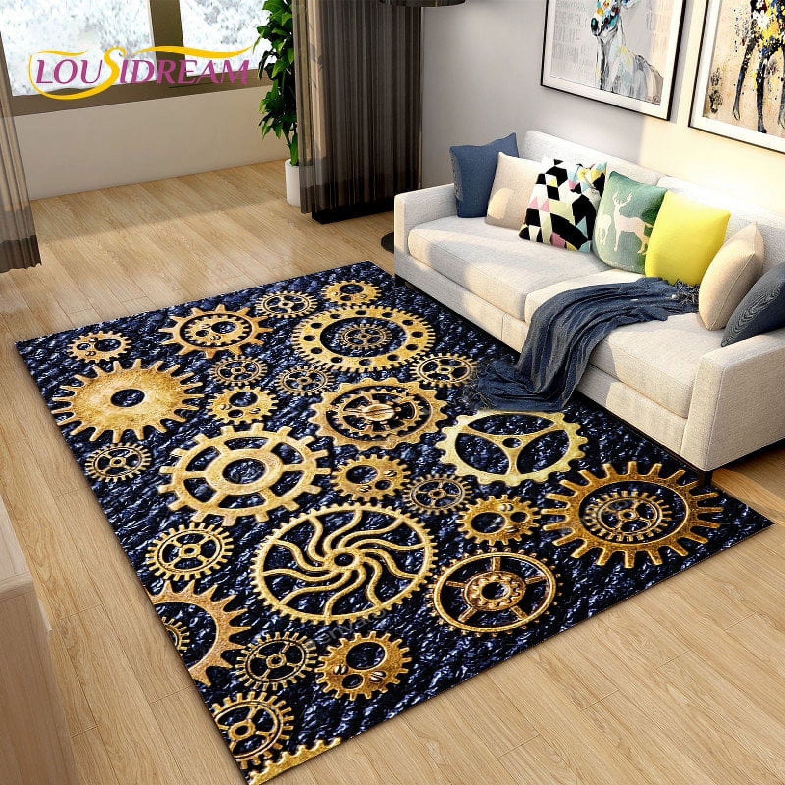 Large Carpet 3D Steampunk Mechanical Cogs Gears Area Rug Rug for Living ...