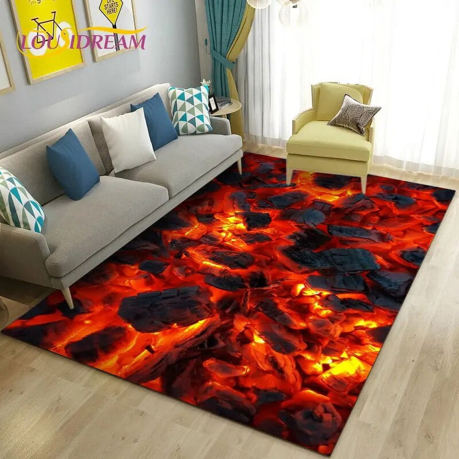Large Carpet 3D Volcano Lava Magma Area Rug Rug for Living Room Bedroom ...