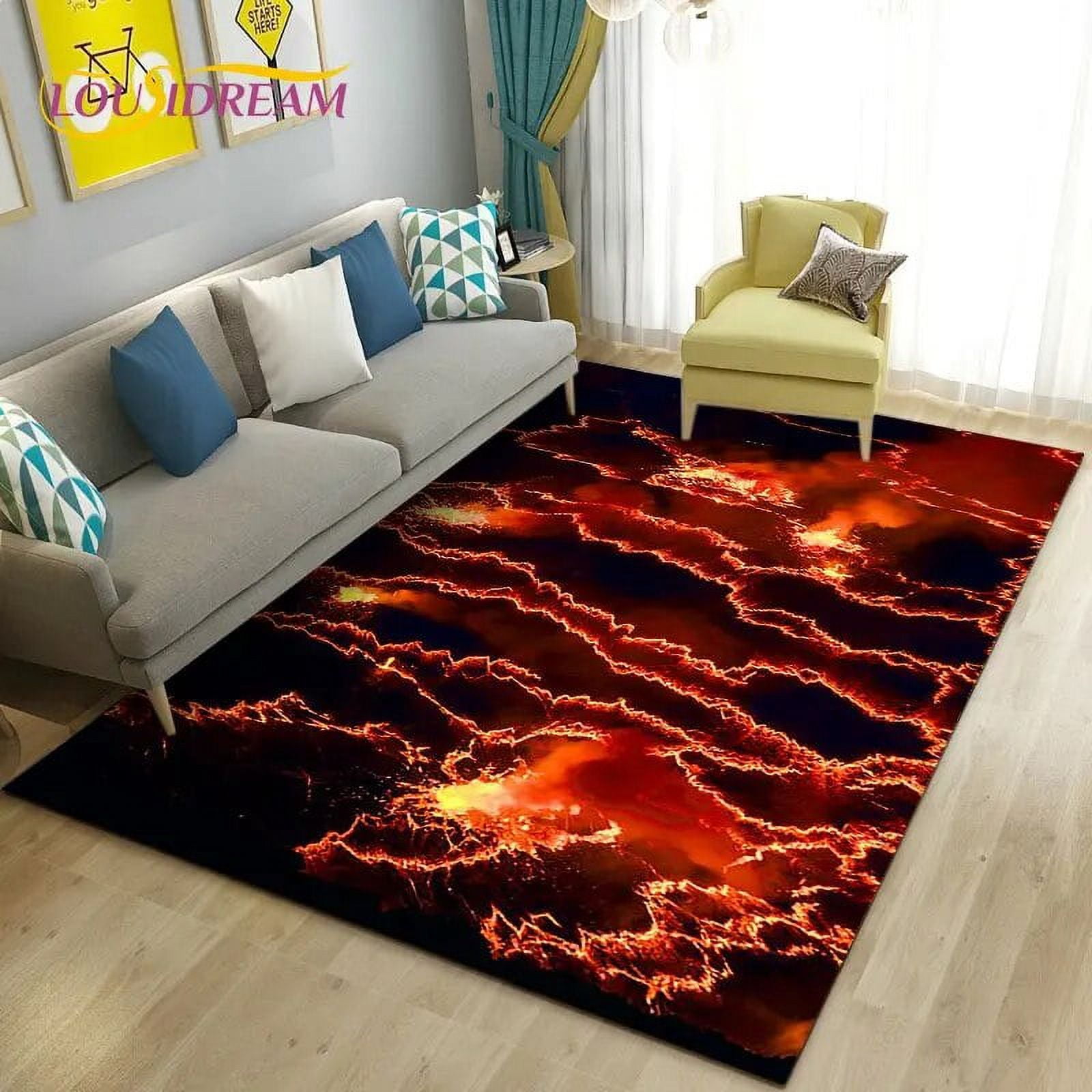 Large Carpet 3D Volcano Lava Magma Area Rug Rug for Living Room Bedroom ...