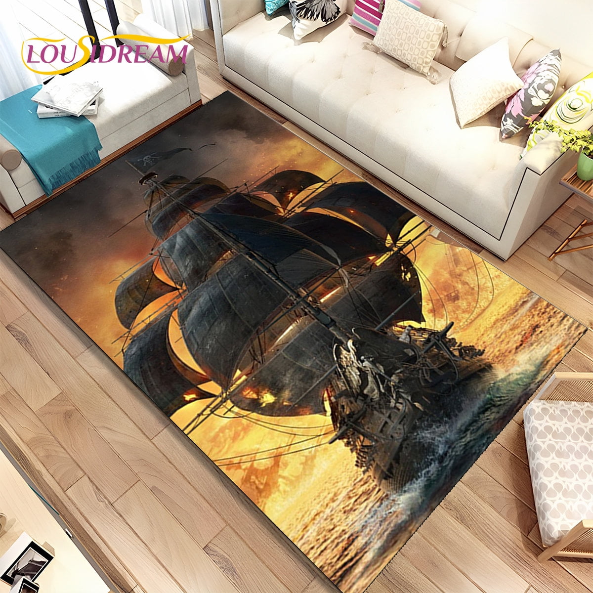 Large Carpet A Pirate Boat Barque Boat Ship Area Rug Carpet Rug for ...