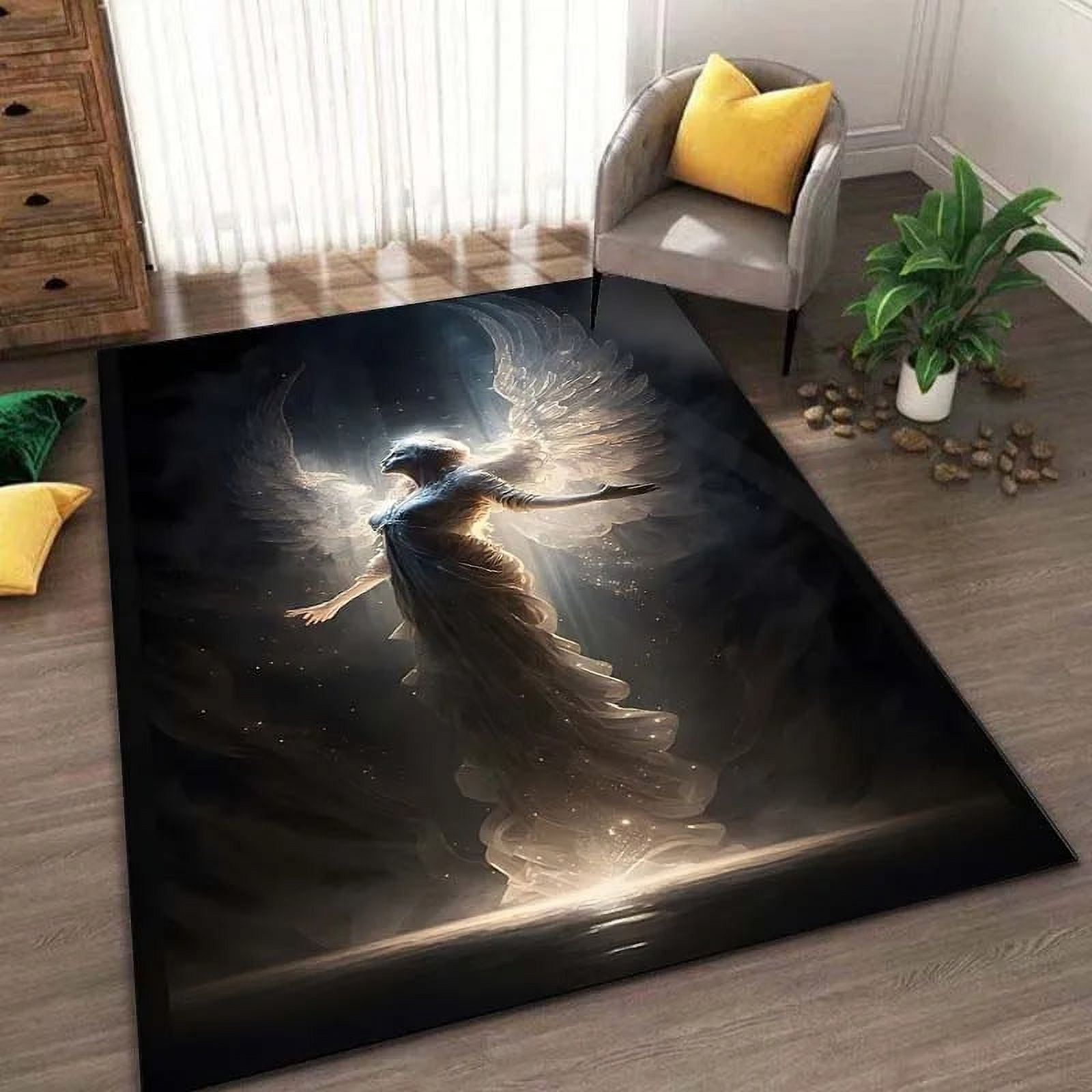 Large Carpet Angel Wings Black White Carpet for Living Room Home r Sofa ...