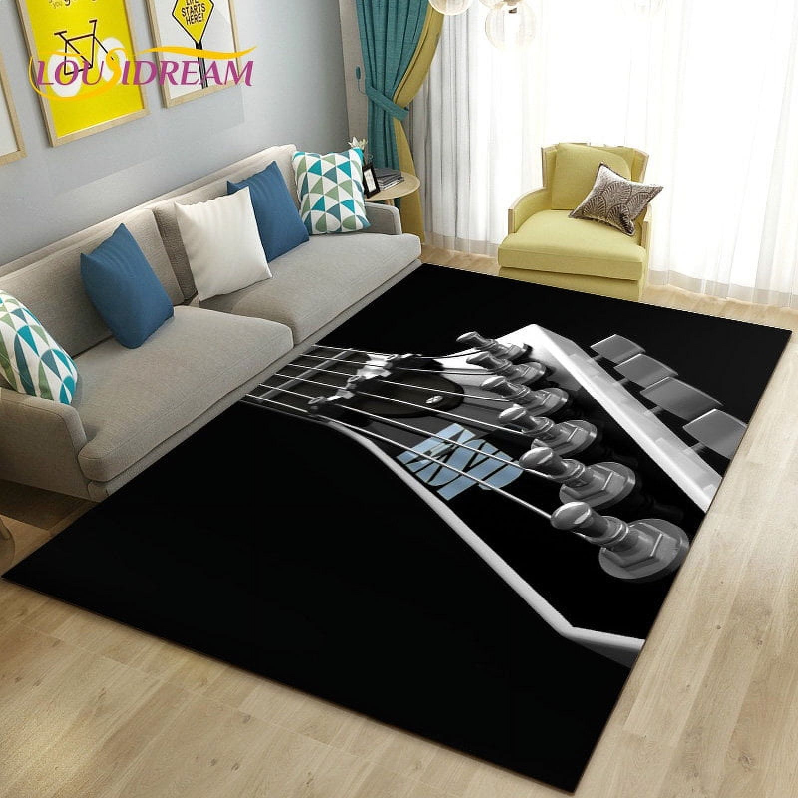 Large Carpet Classical Electric Guitar Music Area Rug Rug for Living ...
