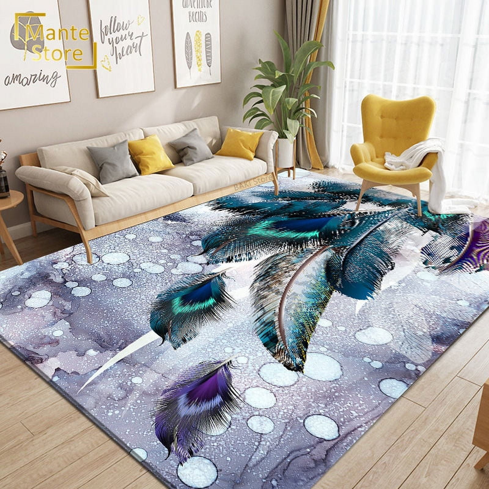 Large Carpet Colorful Feather Carpet With 3D Print Bathroom Carpet room ...