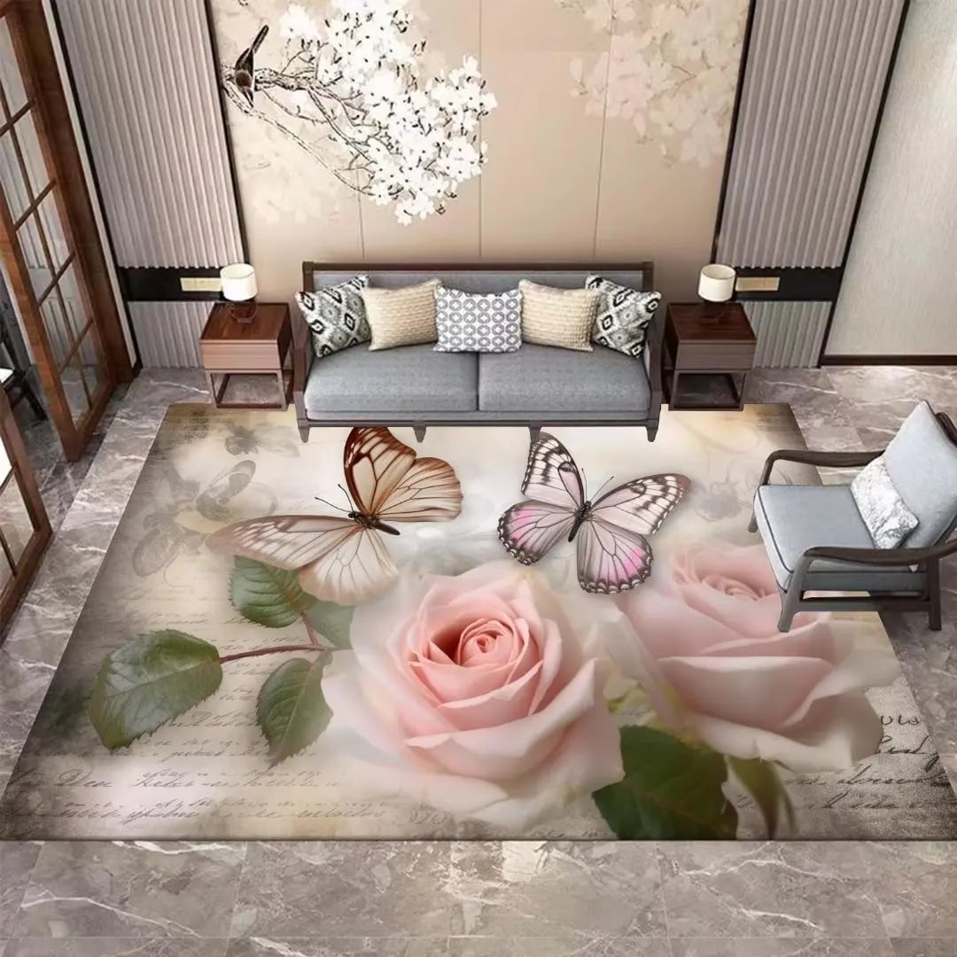 Large Carpet Creative Pink Roses Garden Flower Rugs for Bedroom Living ...