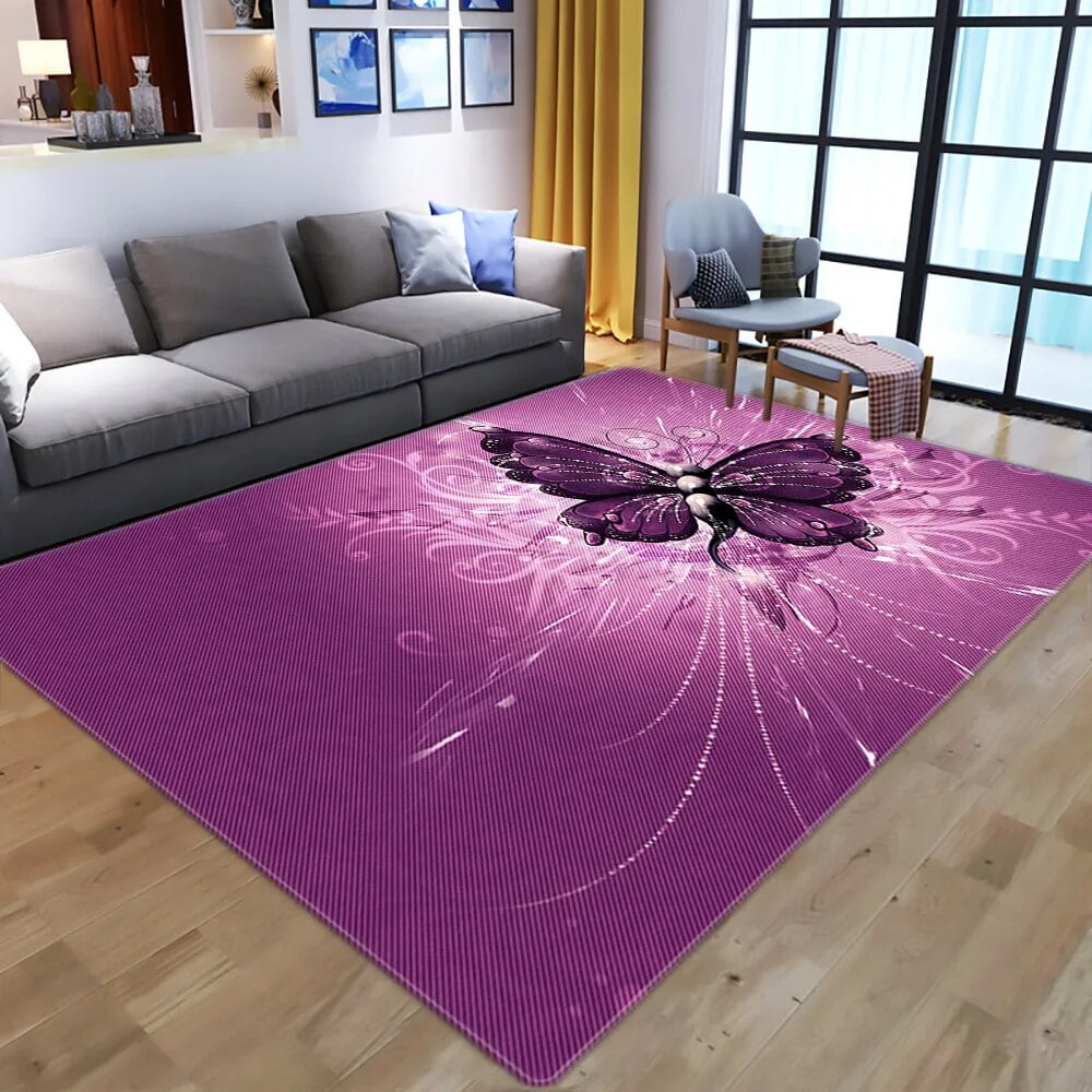 Large Carpet Flower Dream Purple Butterfly 3D Carpet Home ration Living ...
