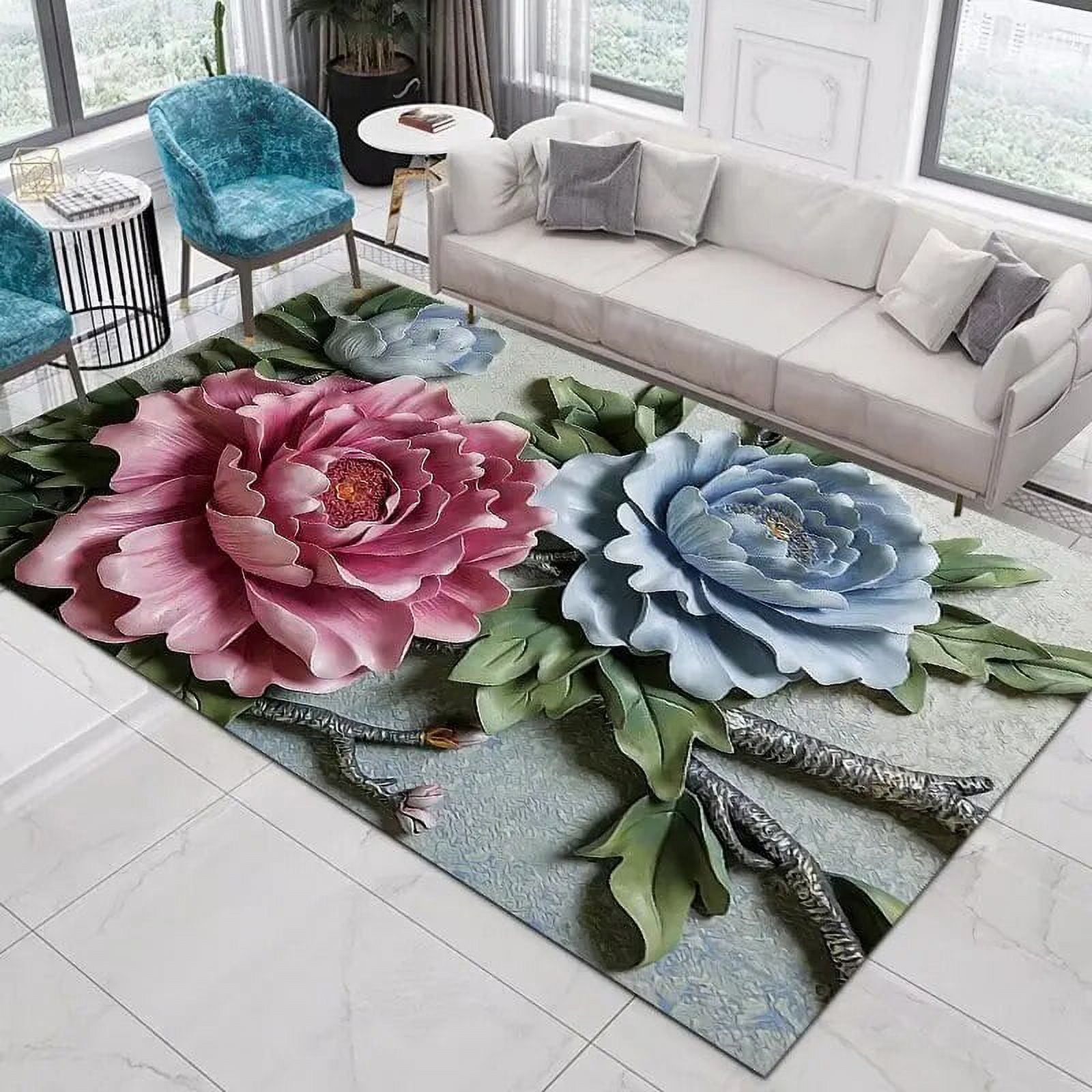 Large Carpet Flower Pastoral 3D Printed Carpet Home r Entrance Door ...
