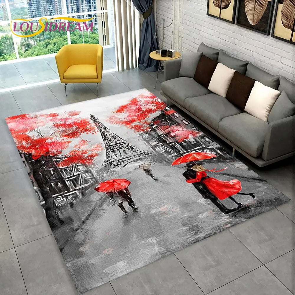 Large Carpet France Paris Eiffel Tower Romantic Art Area Rug Carpet Rug ...