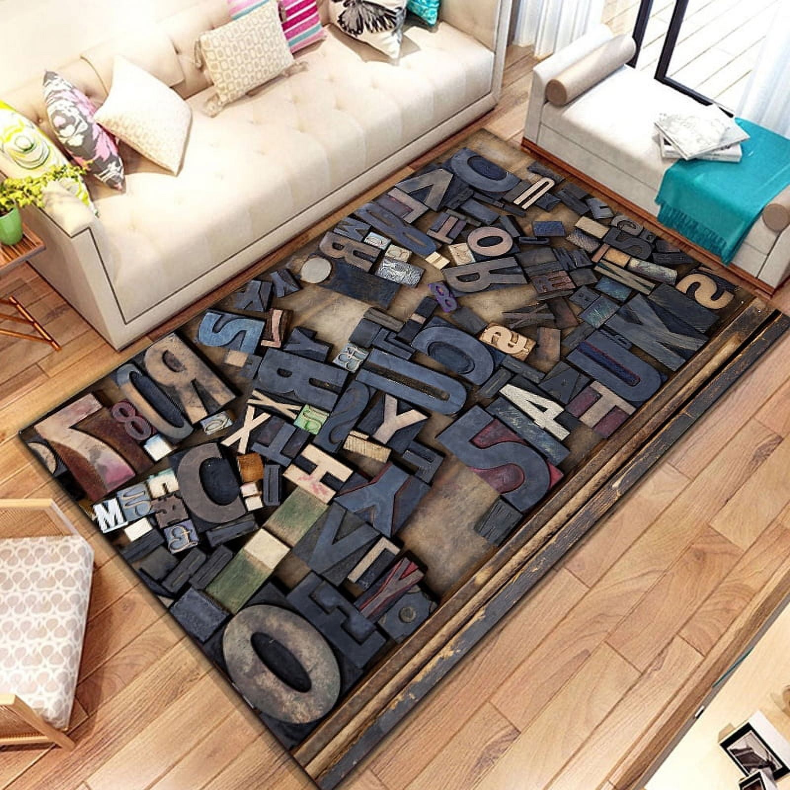 Large Carpet Letter Number Retro Area Rug Carpet Rug for Living Room ...
