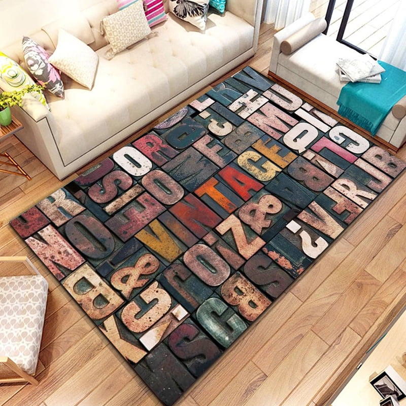 Large Carpet Letter Number Retro Area Rug Carpet Rug for Living Room ...