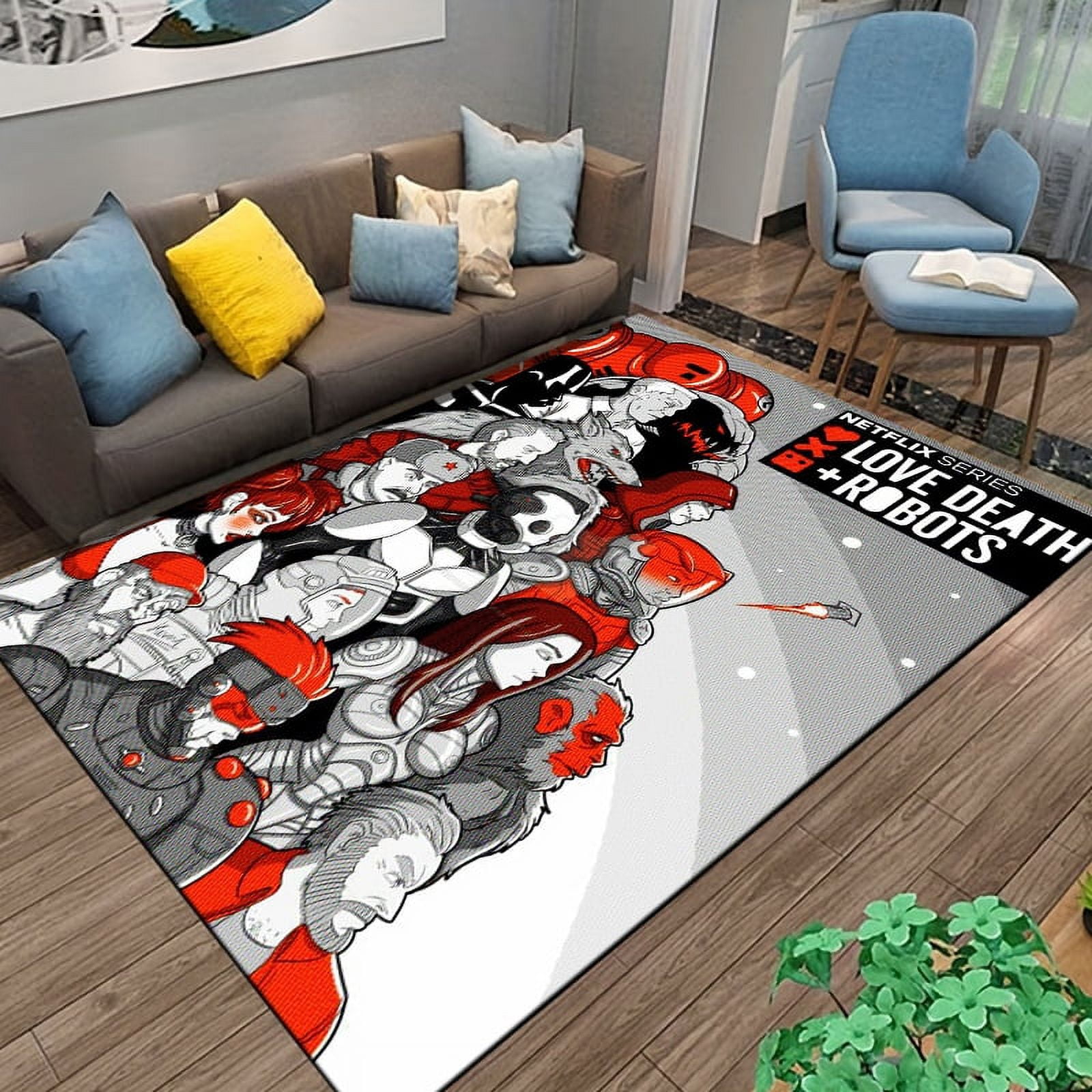 Large Carpet Love-Death-Robots Rugs for Bedroom Fluffy Square Floor ...