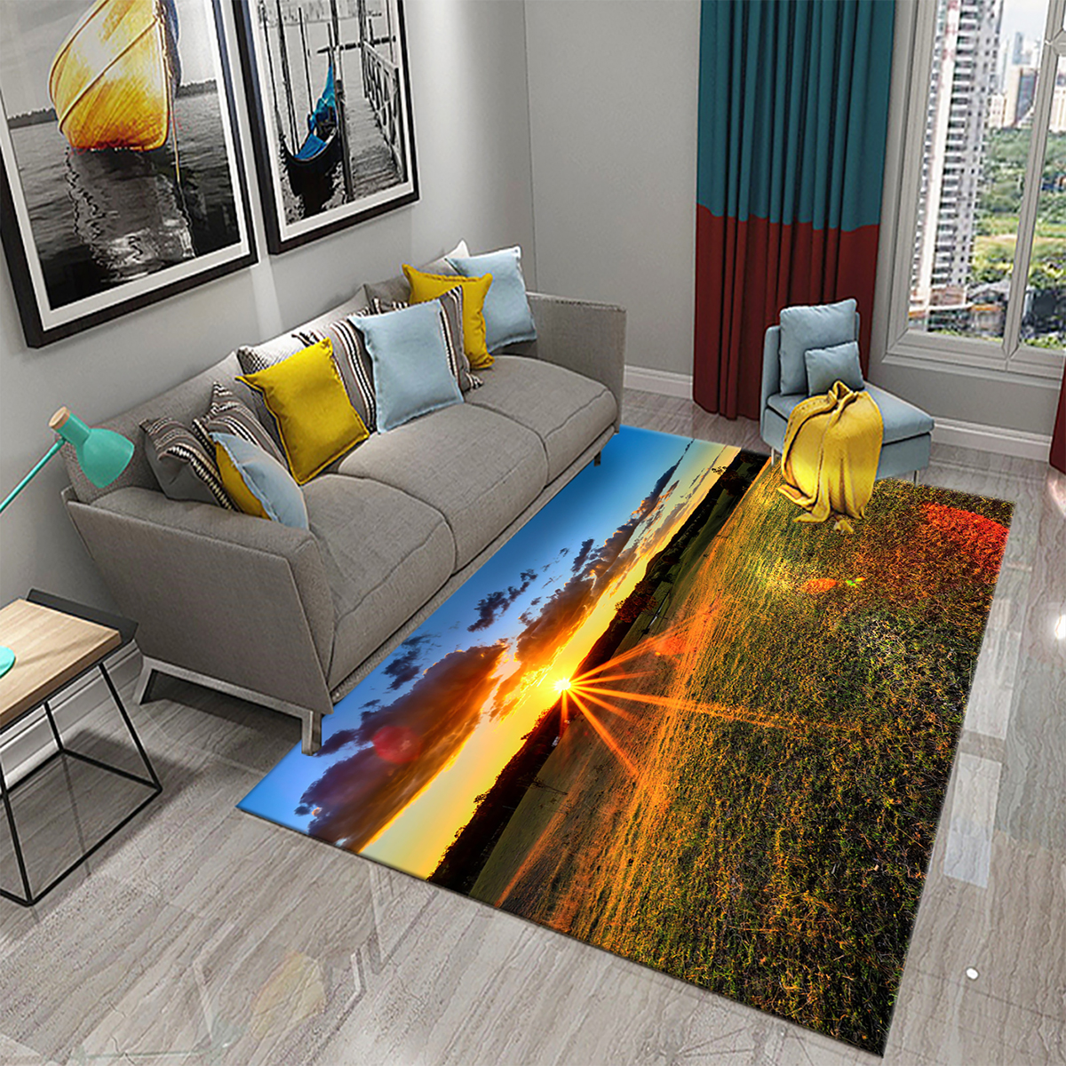 Large Carpet Natural Scenery Mountains Lakes Lakes Falling Day Patterns ...