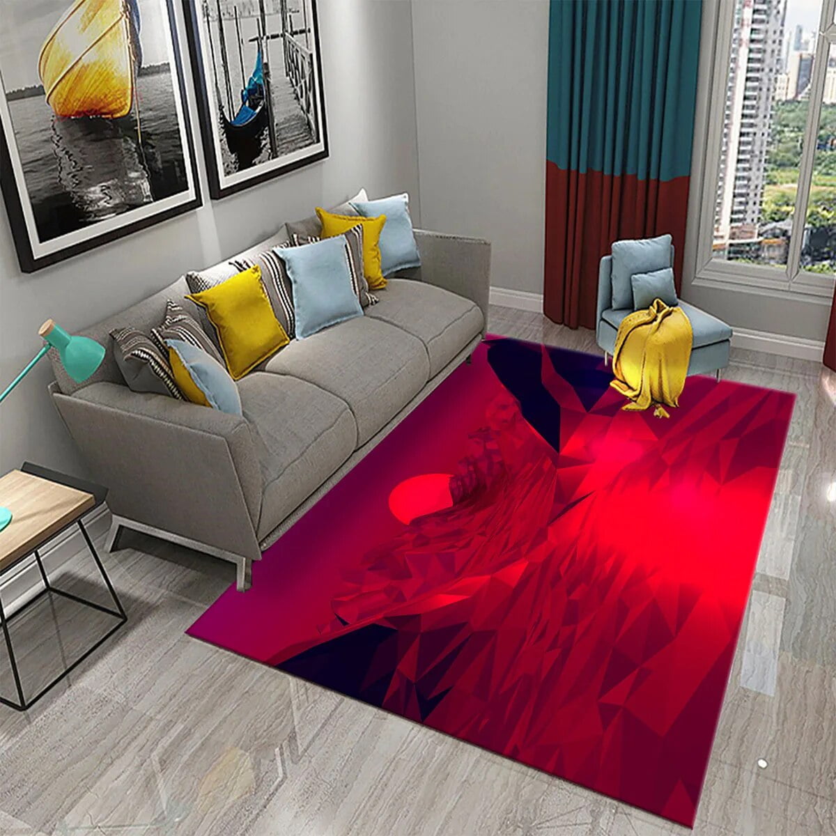 Large Carpet Red 3D Abstract Carpet Modern Geometric Rug for Women ...